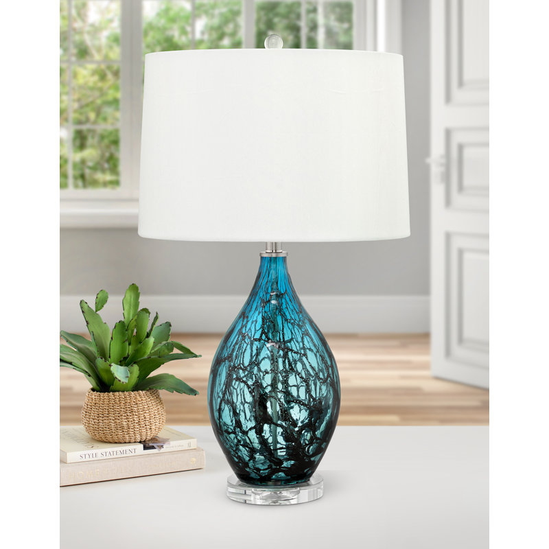 Medallion Lighting Sassari 28" Teal and Black Fused Glass Table Lamp ...
