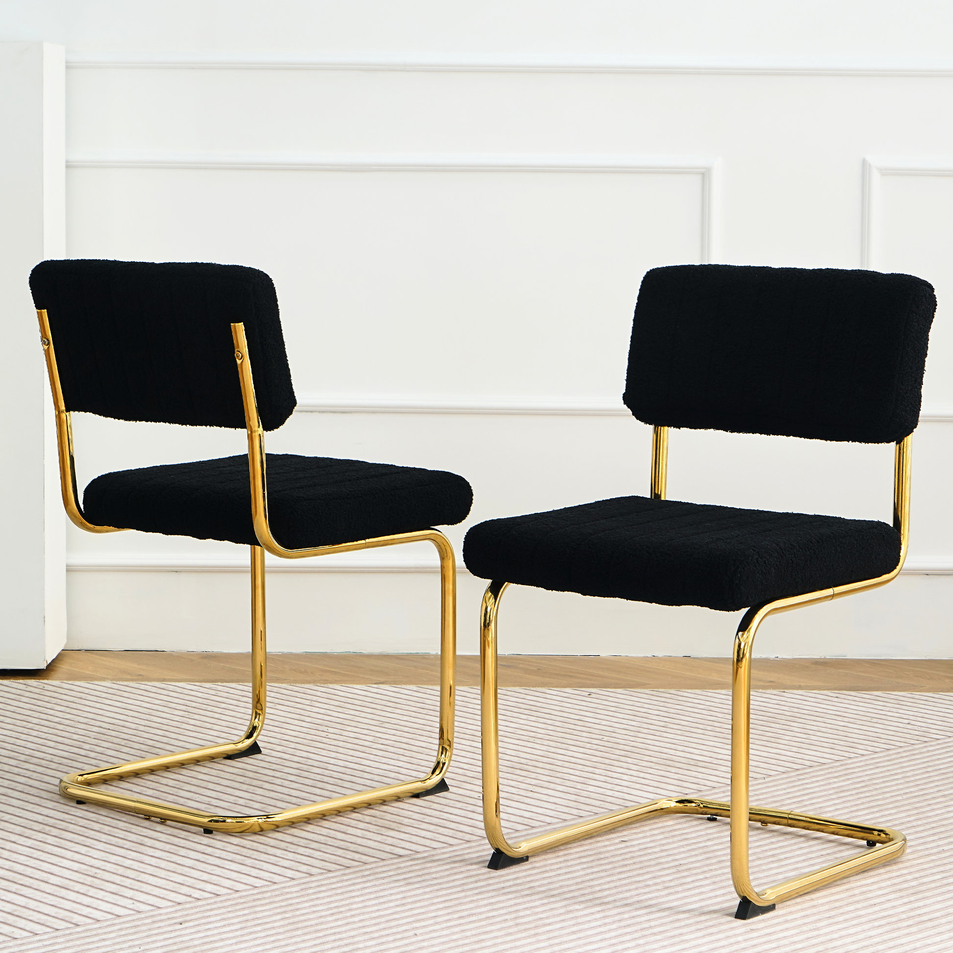 Mercer41 Of 2 Modern Luxury Black Dining Chairs - Gold Metal Legs ...