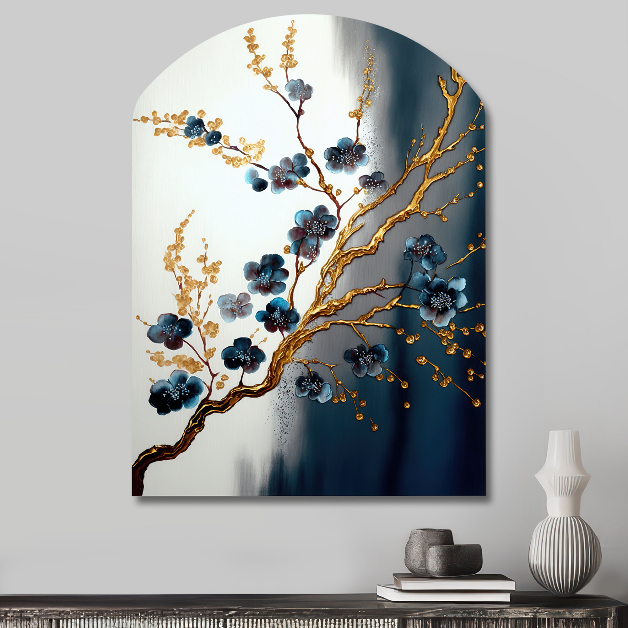 Design Art Blue Cherry Blossom Branch V - Tree Bonsai Arch Shape ...