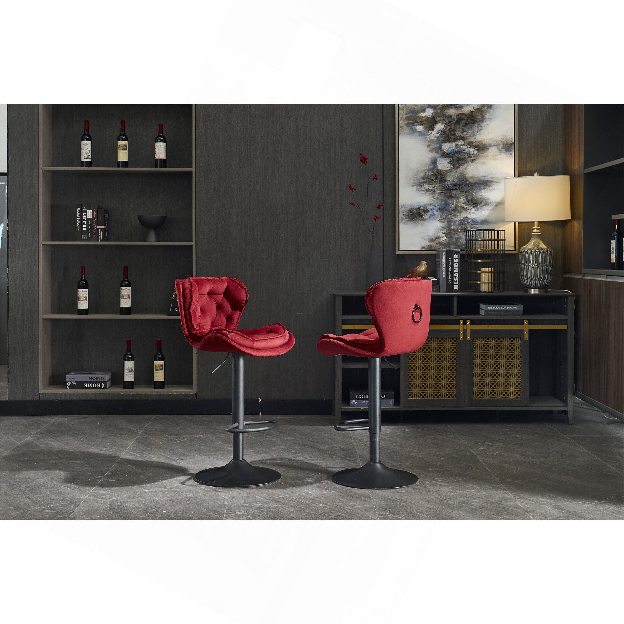 Everly Quinn Set Of 2 Bar Stools With Powder Footrest And Base Swivel ...