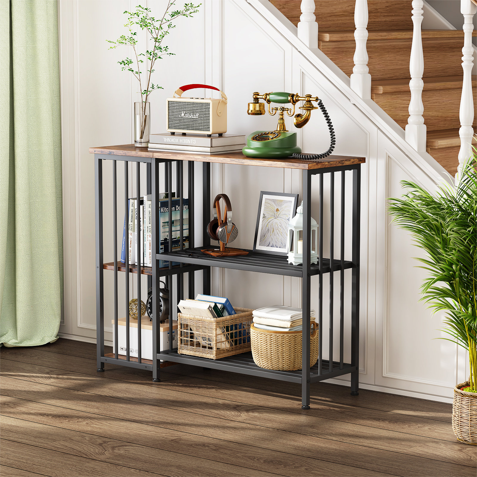 Mercer41 Tene 39.4" Console Table with 3-Tier Open Storage Shelves ...