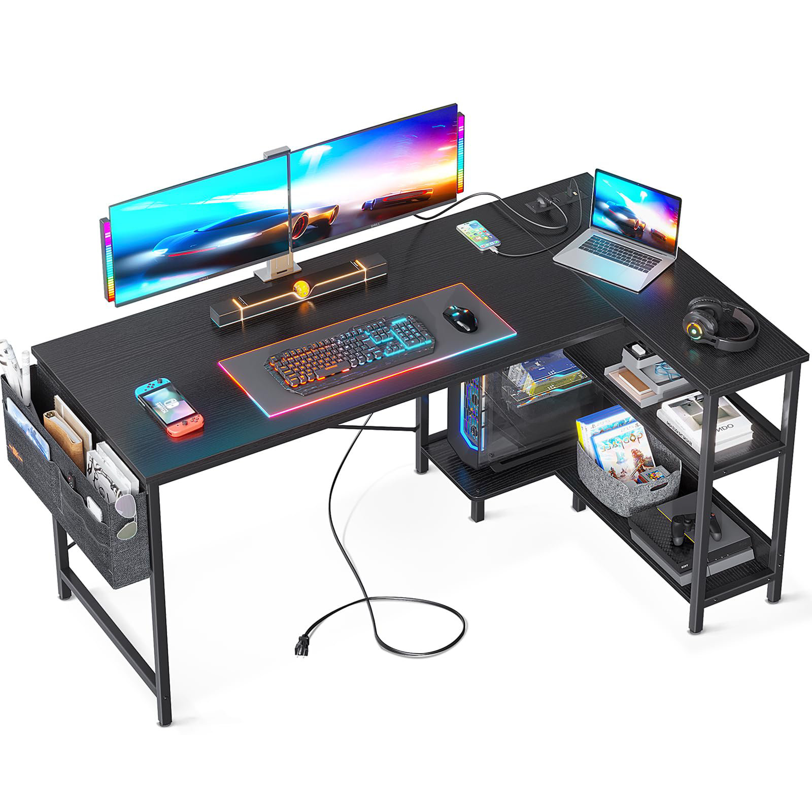 Inbox Zero 55 Inch Small L Shaped Computer Desk With Power Outlets ...