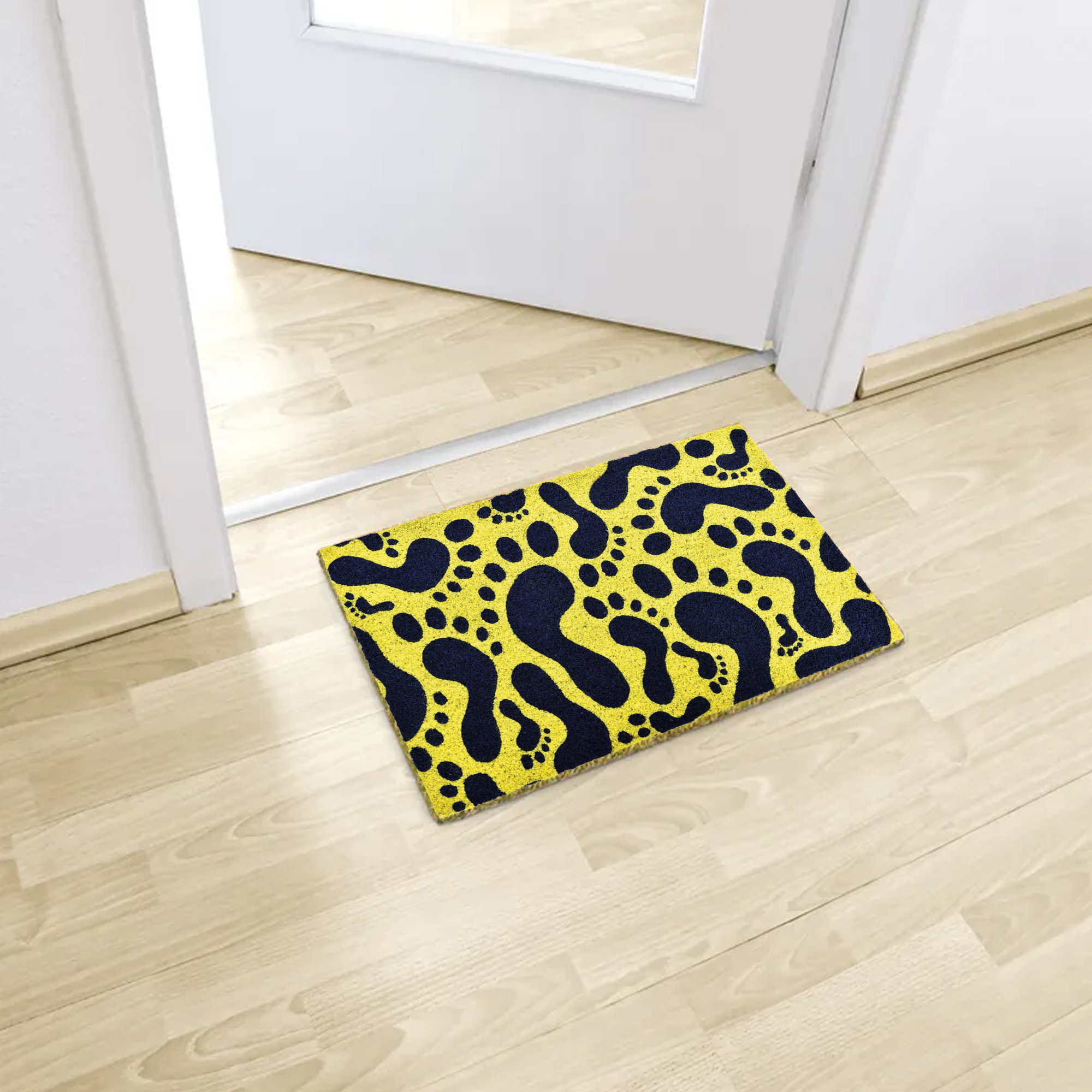 Evideco Sheltered Printed Front Door Mat Footprints Coir Coco Fibers ...