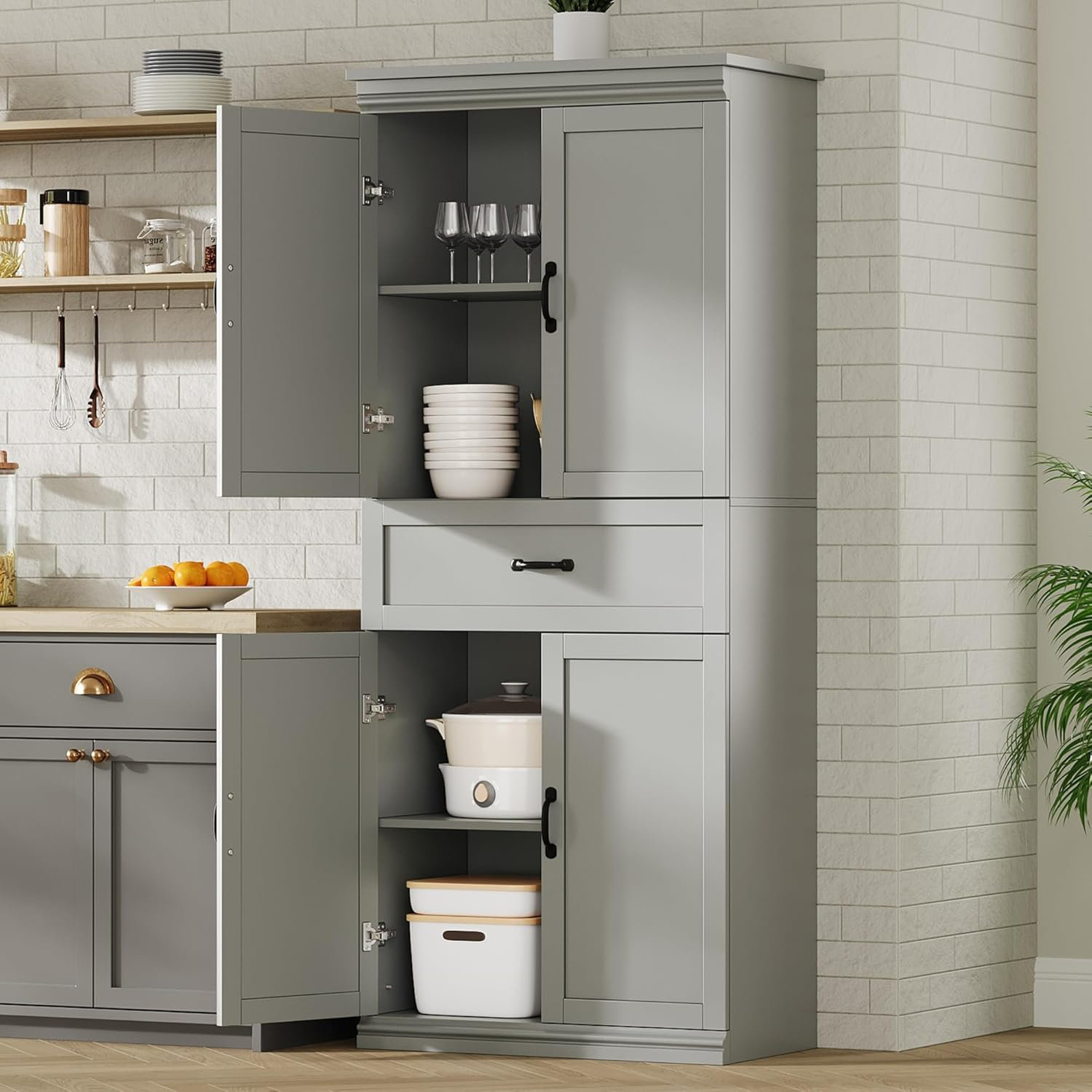 Winston Porter Tanja Pantry Cabinet,70" Tall Kitchen Pantry Cabinet ...