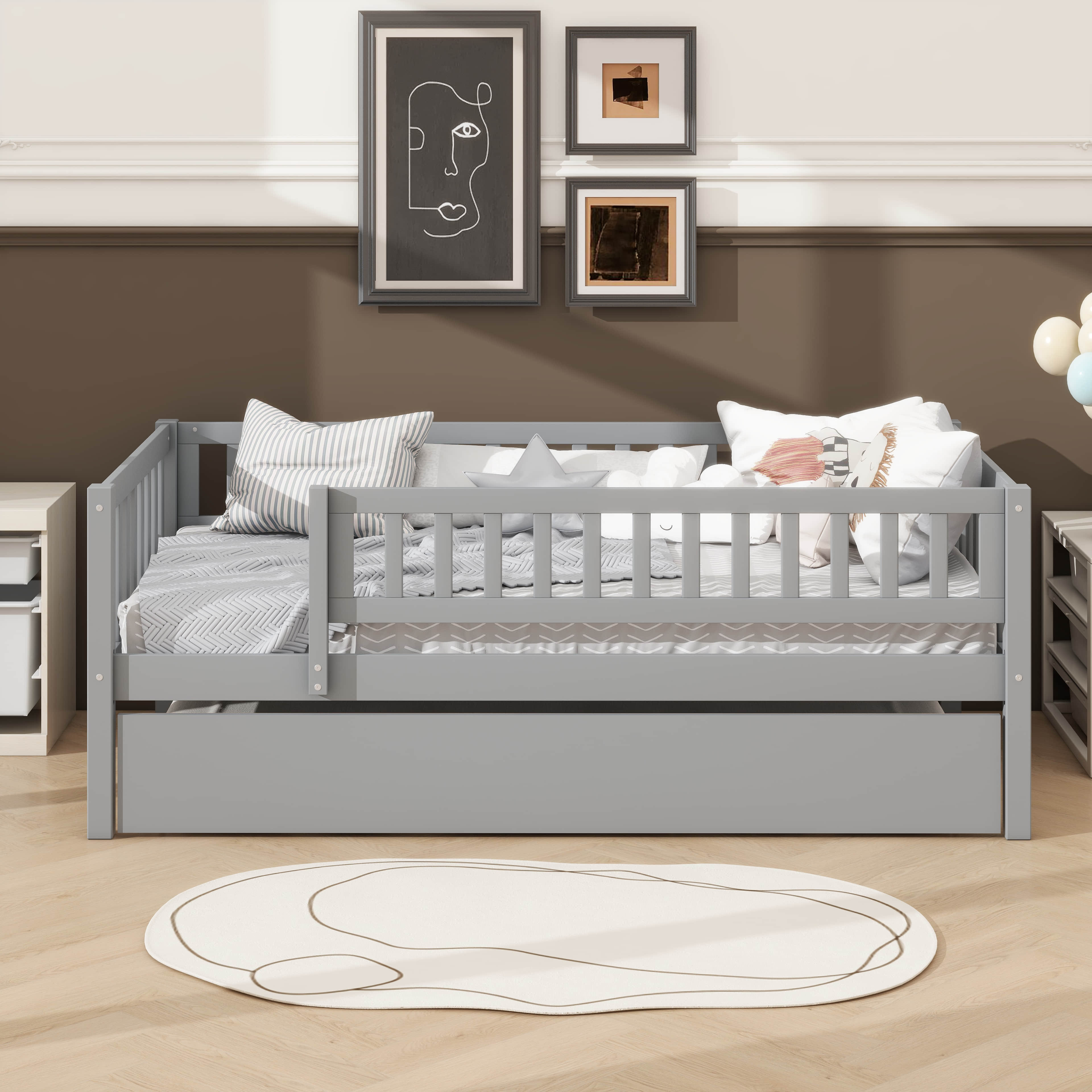 Ophelia & Co. Wooden Daybed Featuring An Underbed Trundle And Fence ...