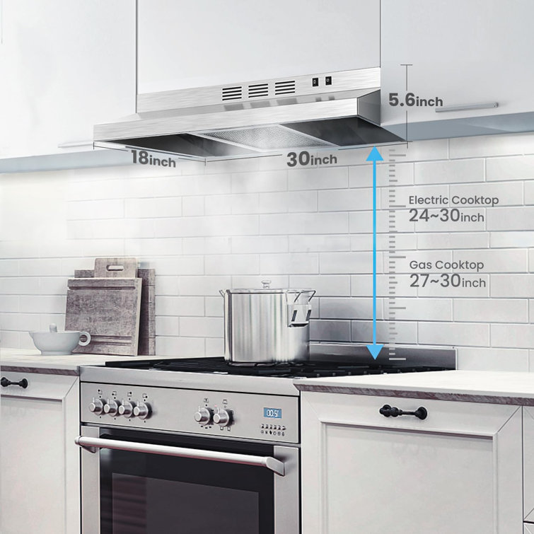 Midea MVU30W2AST 30" Under Cabinet Range Hood, 200 CFM, 2 Speed Fan ...