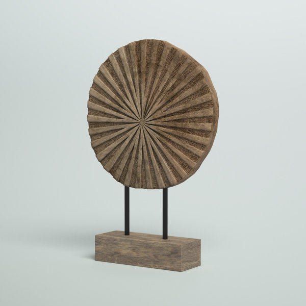 Greyleigh™ 12" Wooden Pinwheel Sculpture - A Natural Brown Circular ...