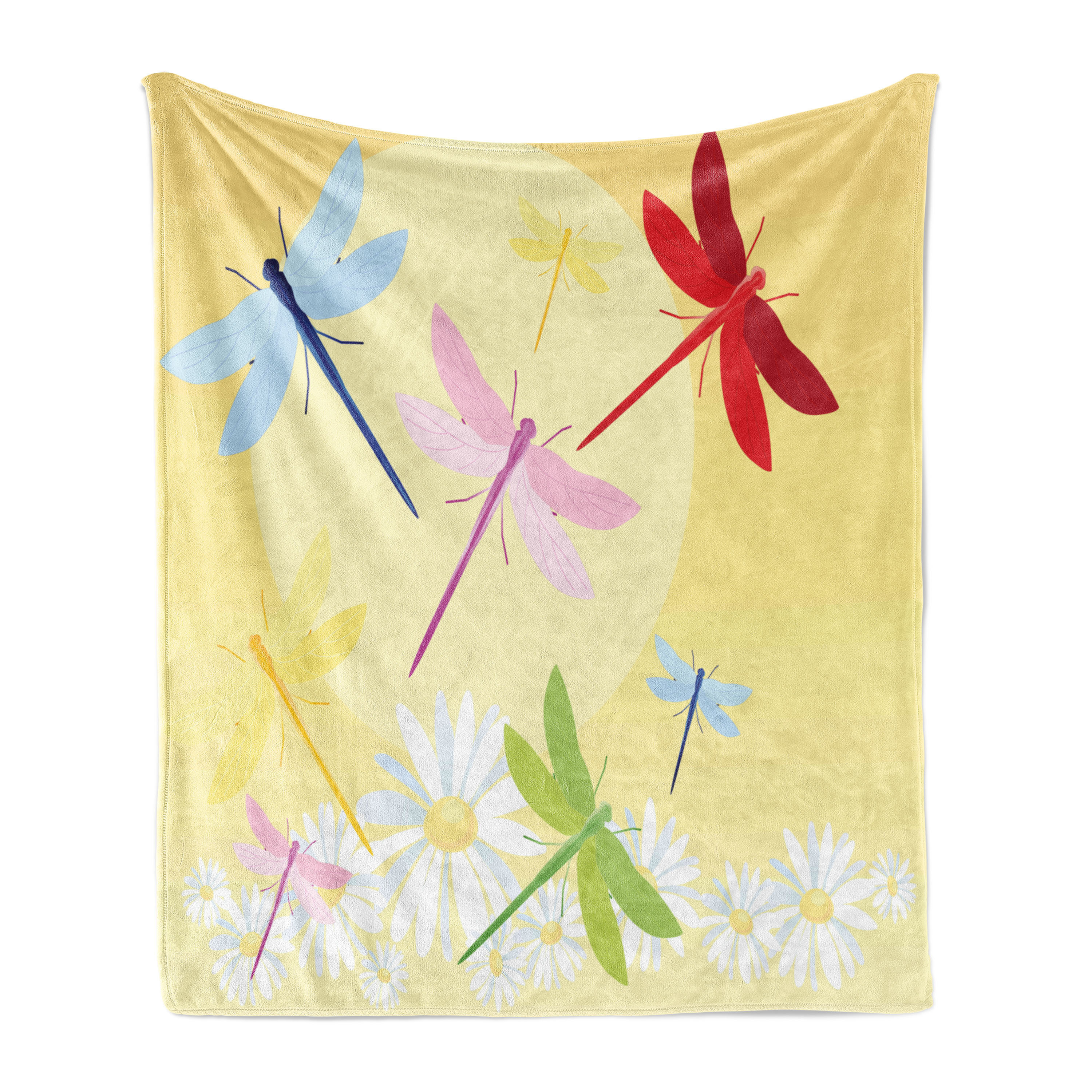 Ambesonne Dragonfly Fleece Throw Blanket Flower Field and Sun ...