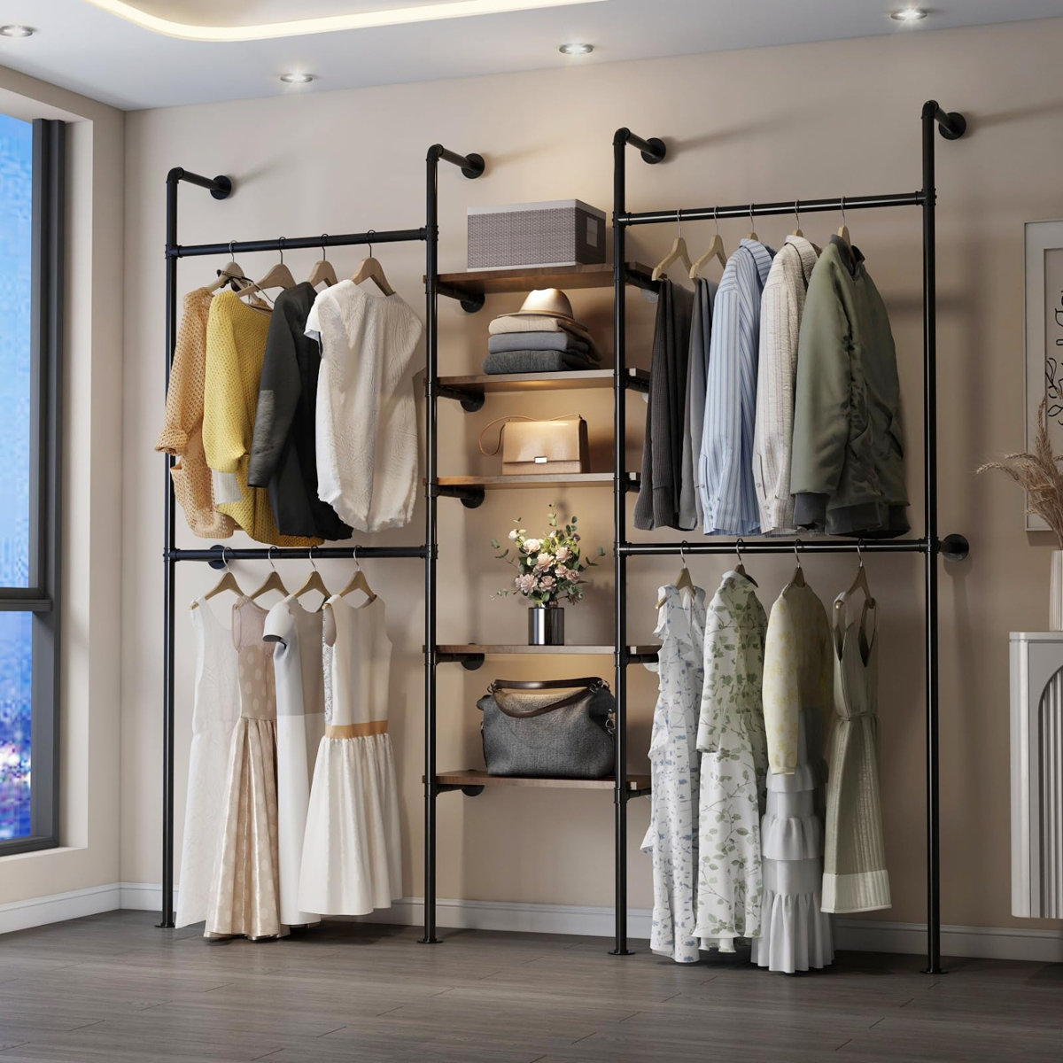 Williston Forge Industrial Pipe Clothing Racks With 5 Shelves, Wall ...