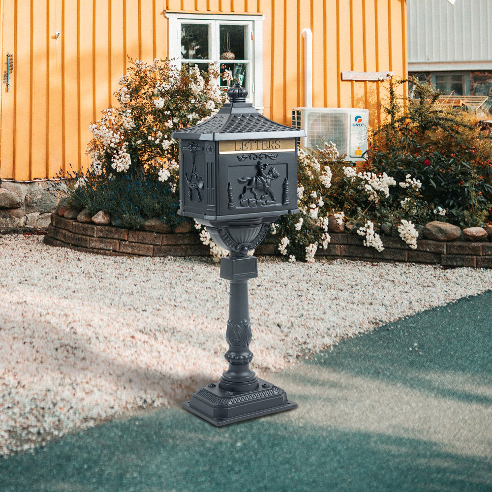 Angel Sar 46" Cast Aluminum Post Mount Mailbox for Outside, Traditional ...