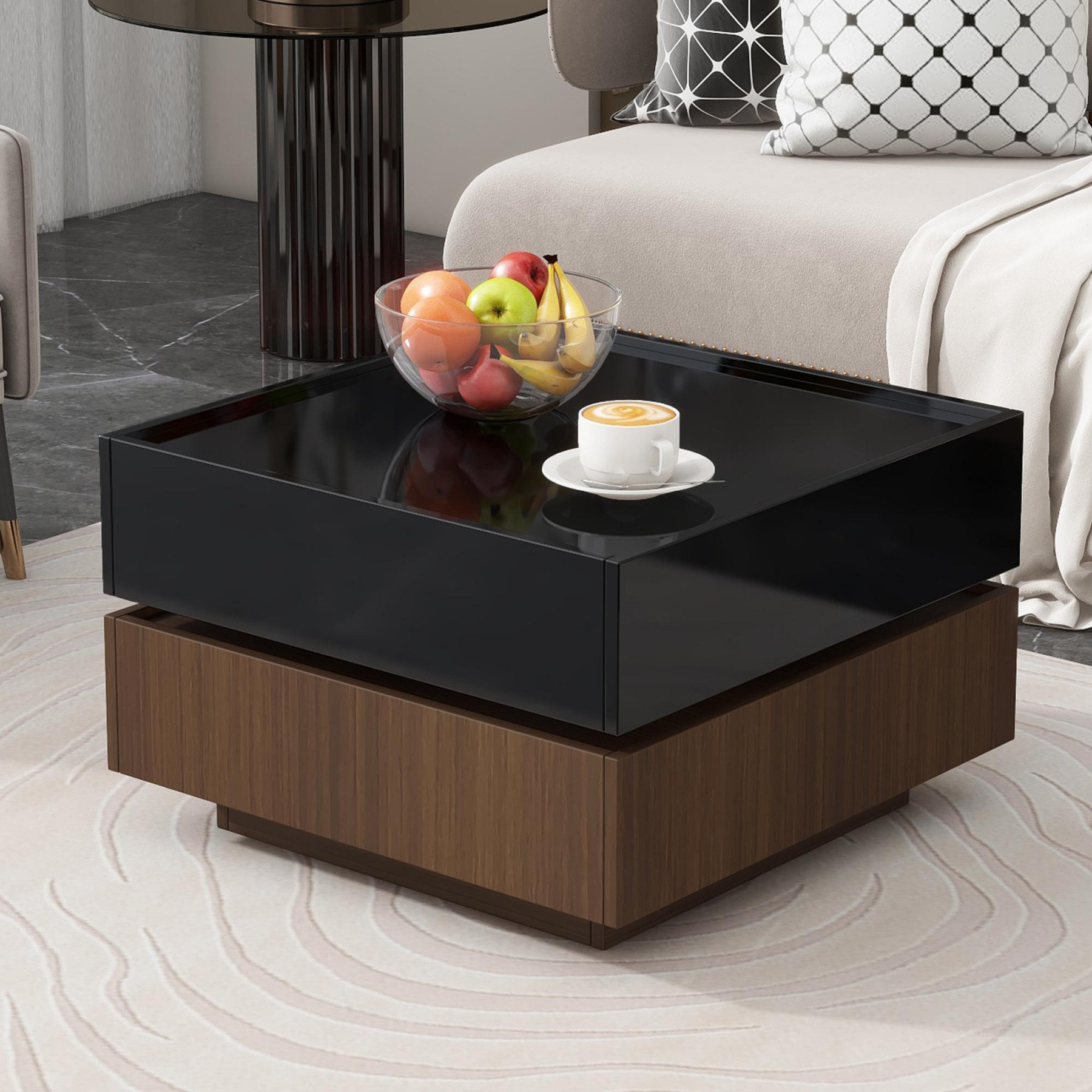 Latitude Run® Square 360°Rotating Coffee Table with 2 Drawers - Wayfair ...