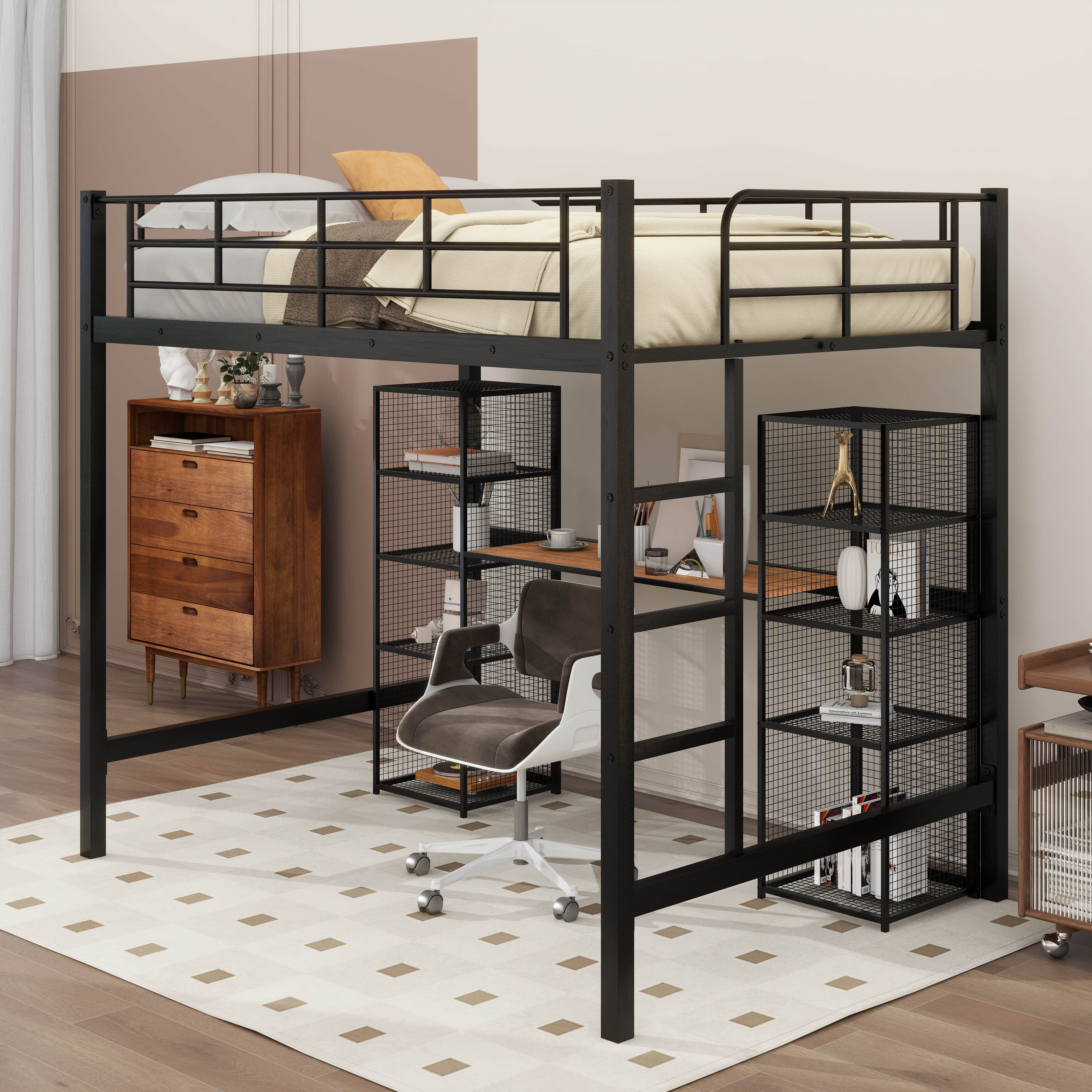 Isabelle & Max™ A Full-Sized Metal Loft Bed With An Integrated Desk And ...