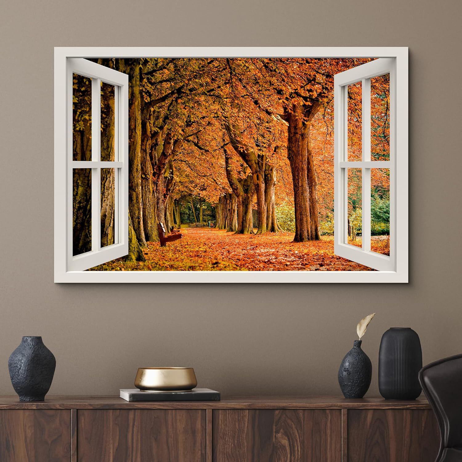 IDEA4WALL Autumn Fall Window Scenery " Window View Path Through Orange ...