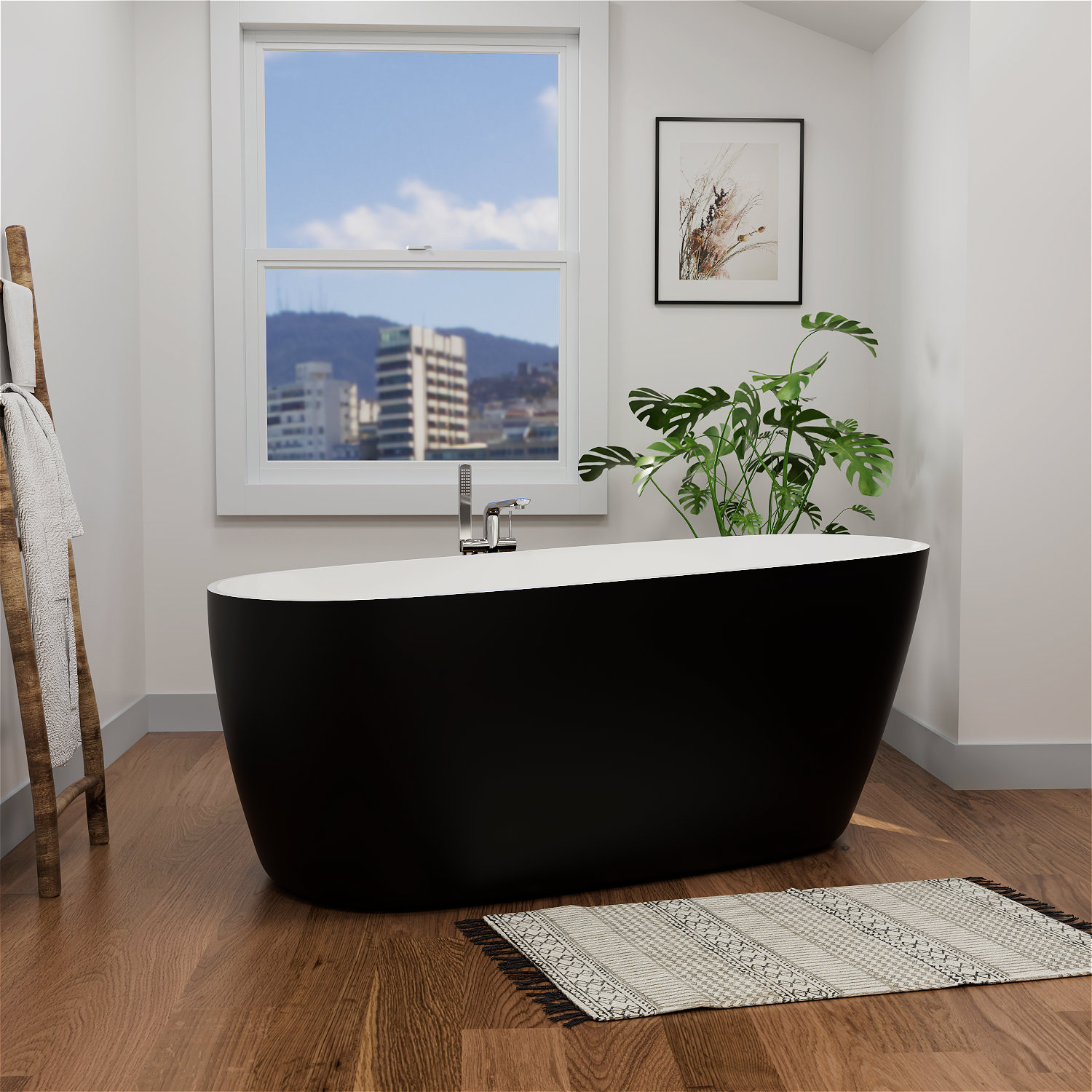 Mokleba 59"L x 28"W Freestanding Acrylic Slipper Soaking Bathtub ...