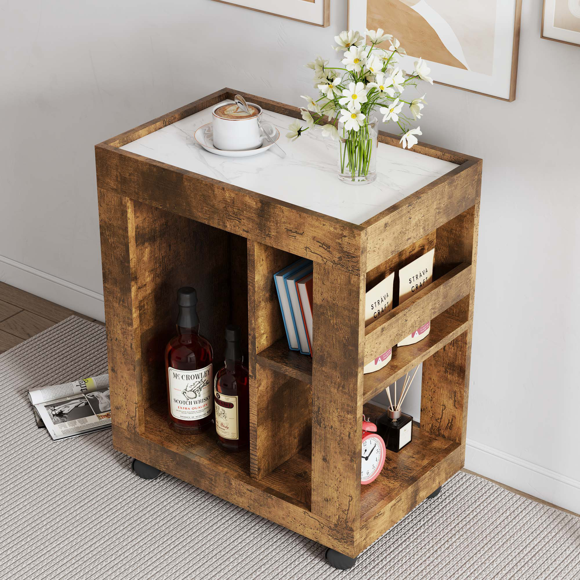 Millwood Pines Mid-Century Modern Style Movable Side Cabinet For Sofa ...