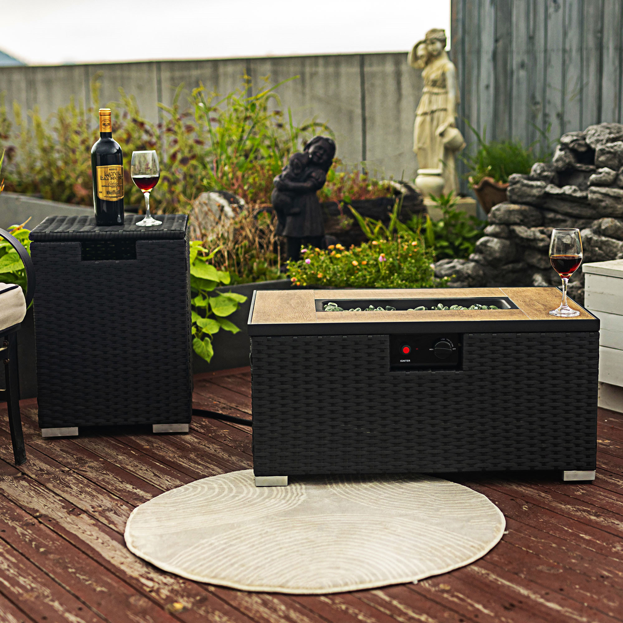 HANGZHOURUNXIN Rattan Fire Pit Table With Propane Tank Holder | Wayfair