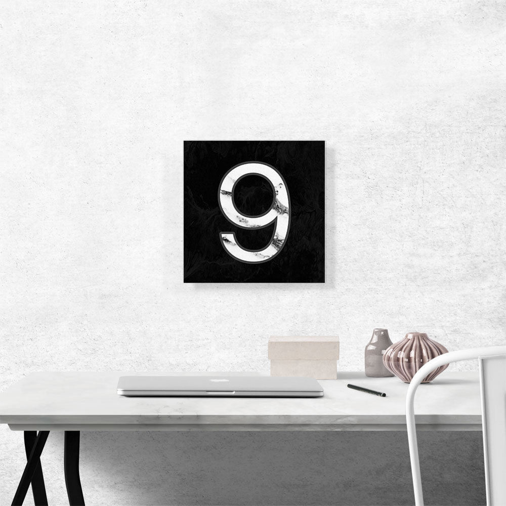 ARTCANVAS Classy Black White Marble Alphabet Number 9 Nine Numeral ...
