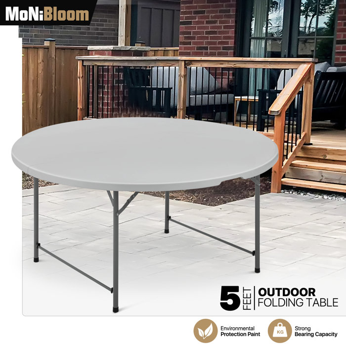 MoNiBloom Round Foldable Plastic Table Collapsible Circular Steel Frame ...