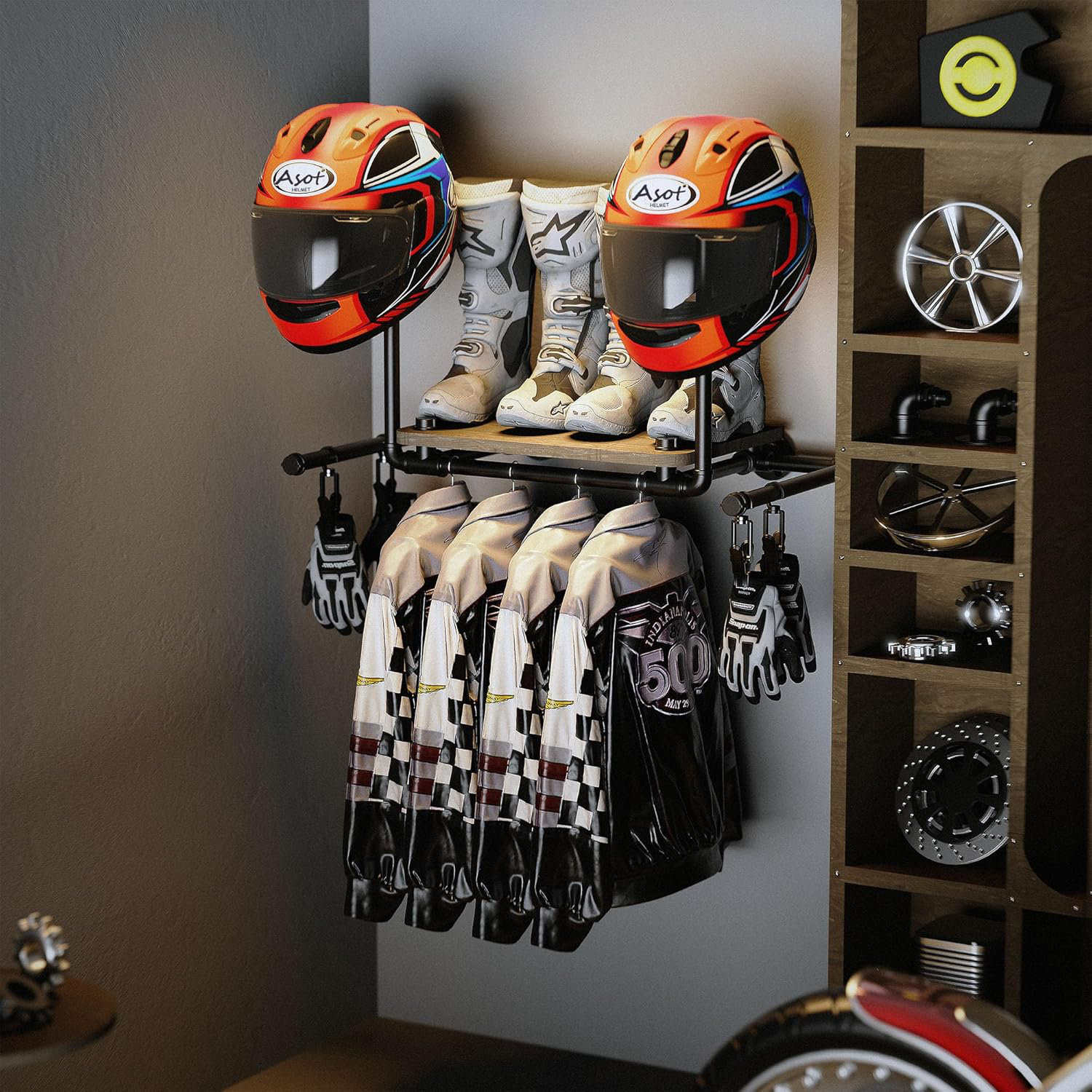 Williston Forge Motorcycle Helmet Holder Wall Mount, Helmet Stand With ...