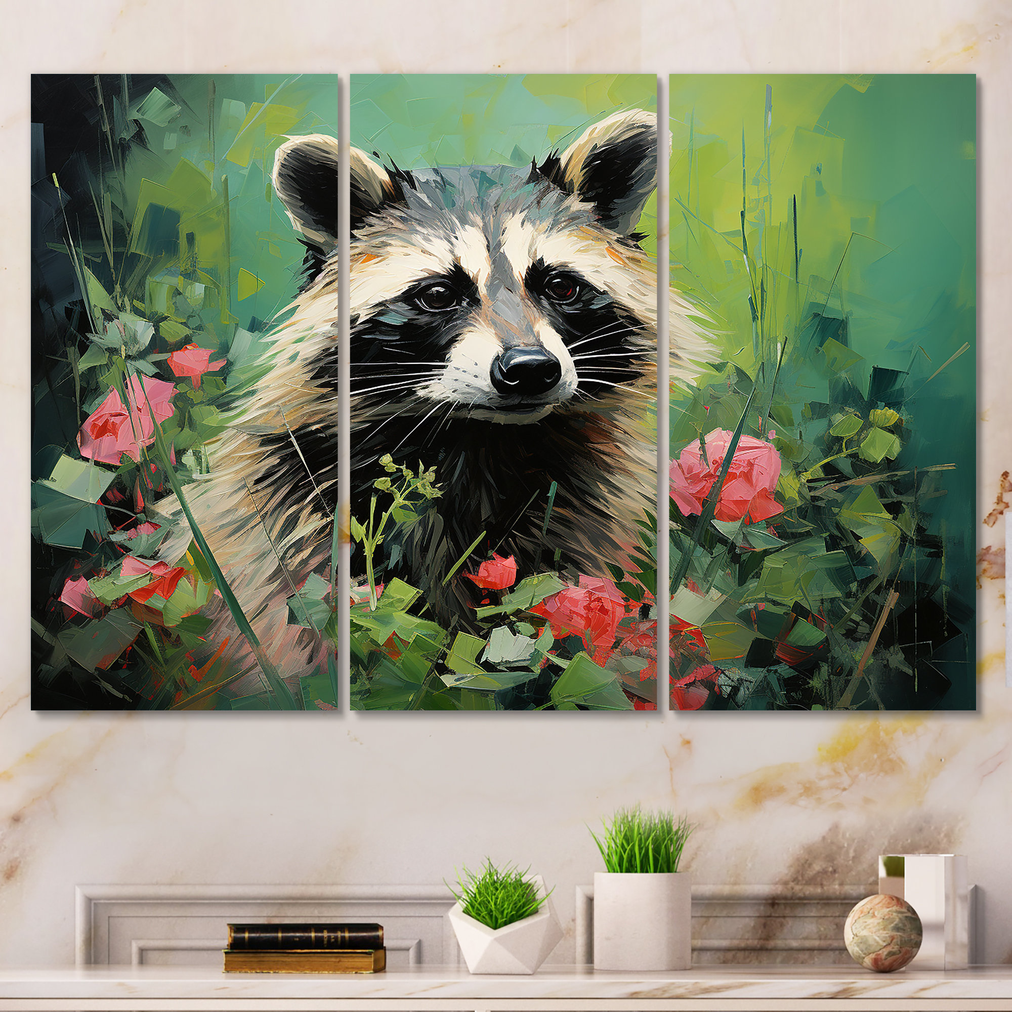 Winston Porter Black And Green Raccoon Flower I - Raccoon Animal Wall ...