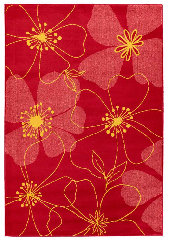 Zoomie Kids Fruita Red Flower Rug | Wayfair