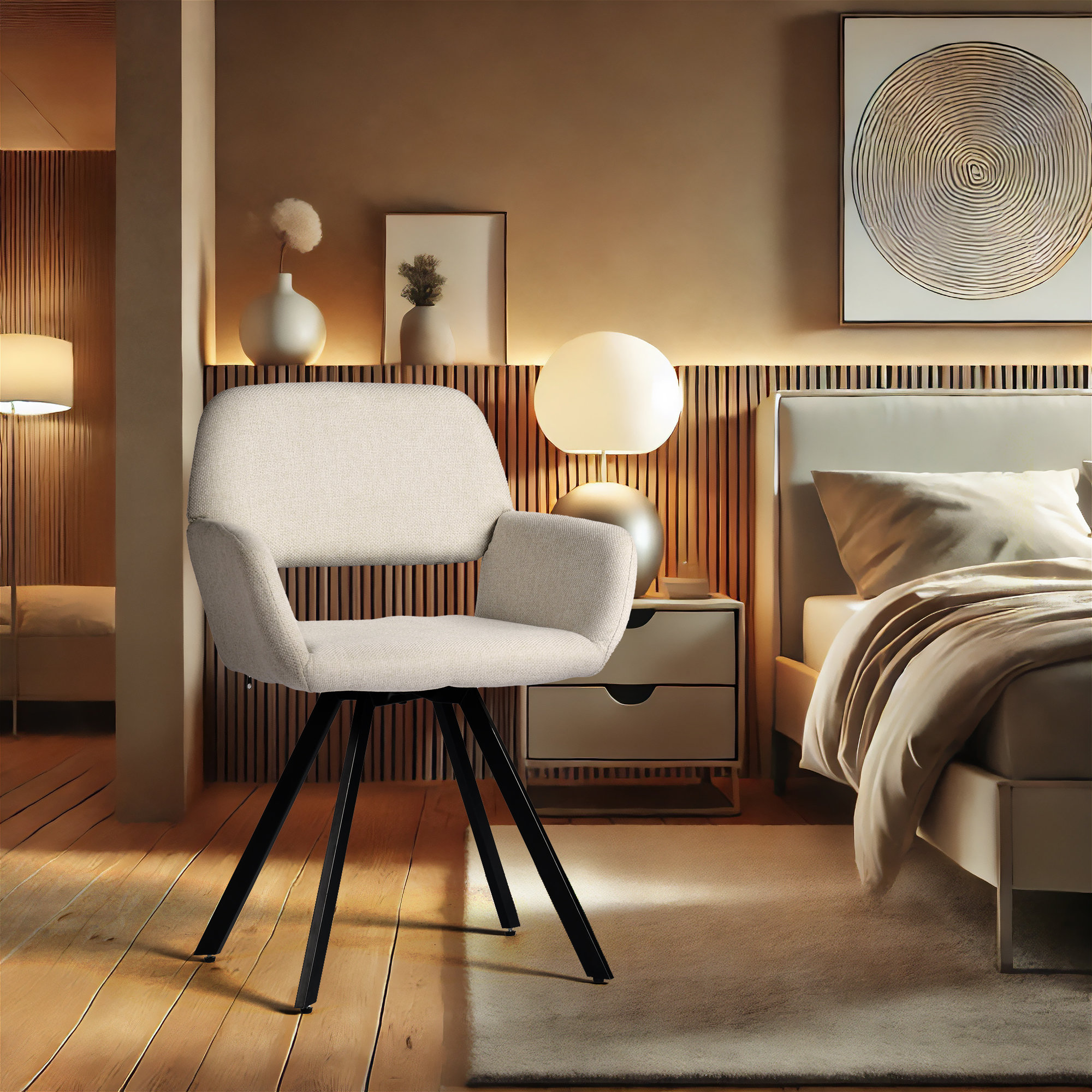 George Oliver Swivel Upholstered Vanity Chair Bedroom Accent Chair with ...