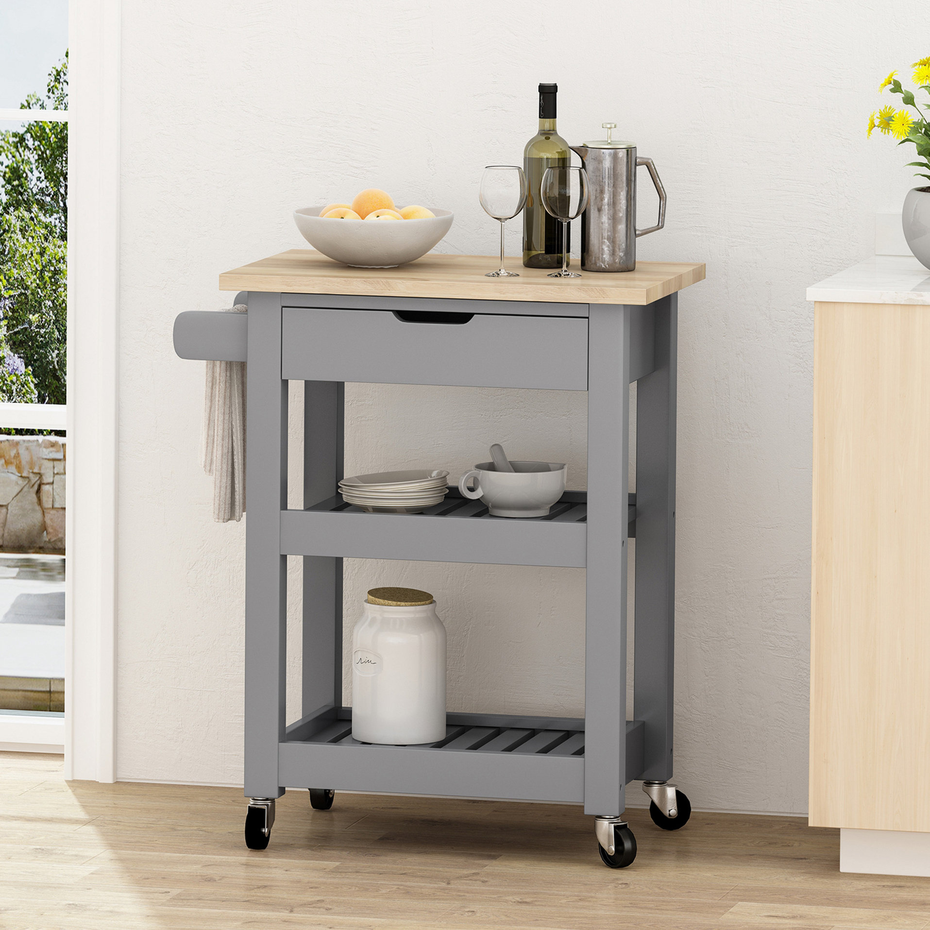 17 Stories Kitchen Cart with Shelves and Drawers - Wayfair Canada