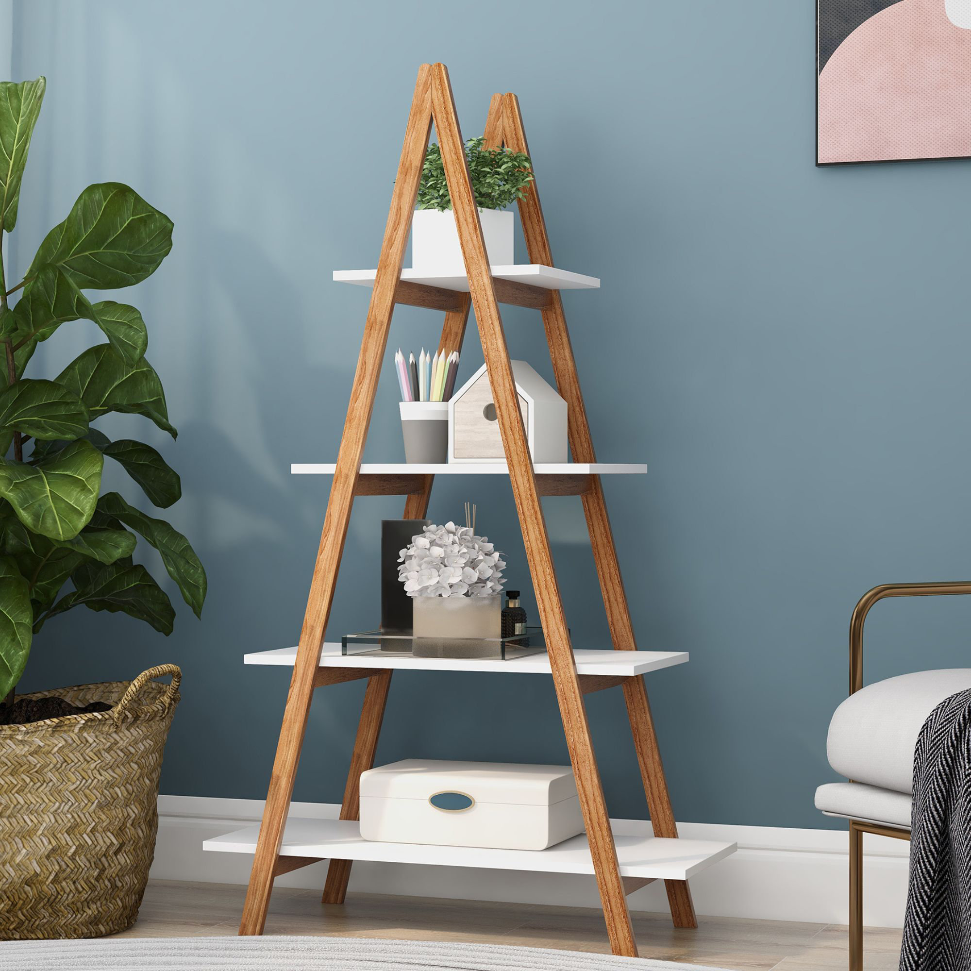 Ebern Designs Carmina 4-Tier Modern Ladder Bookcase Bamboo Bookshelf ...