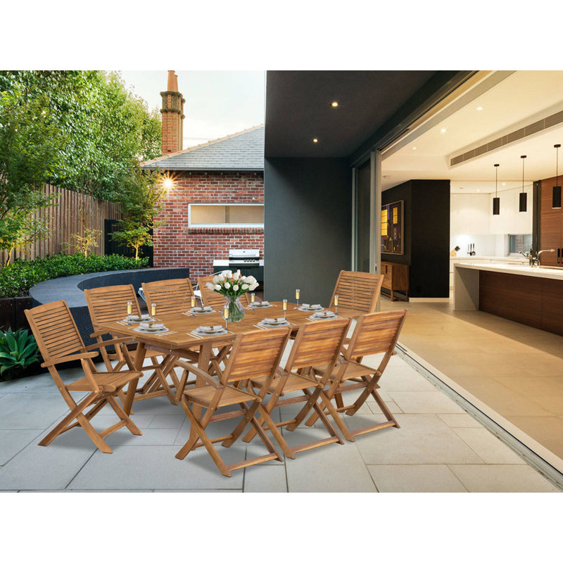 Winston Porter 9 Piece Outdoor Dining Sets Contains a Rectangle Acacia ...