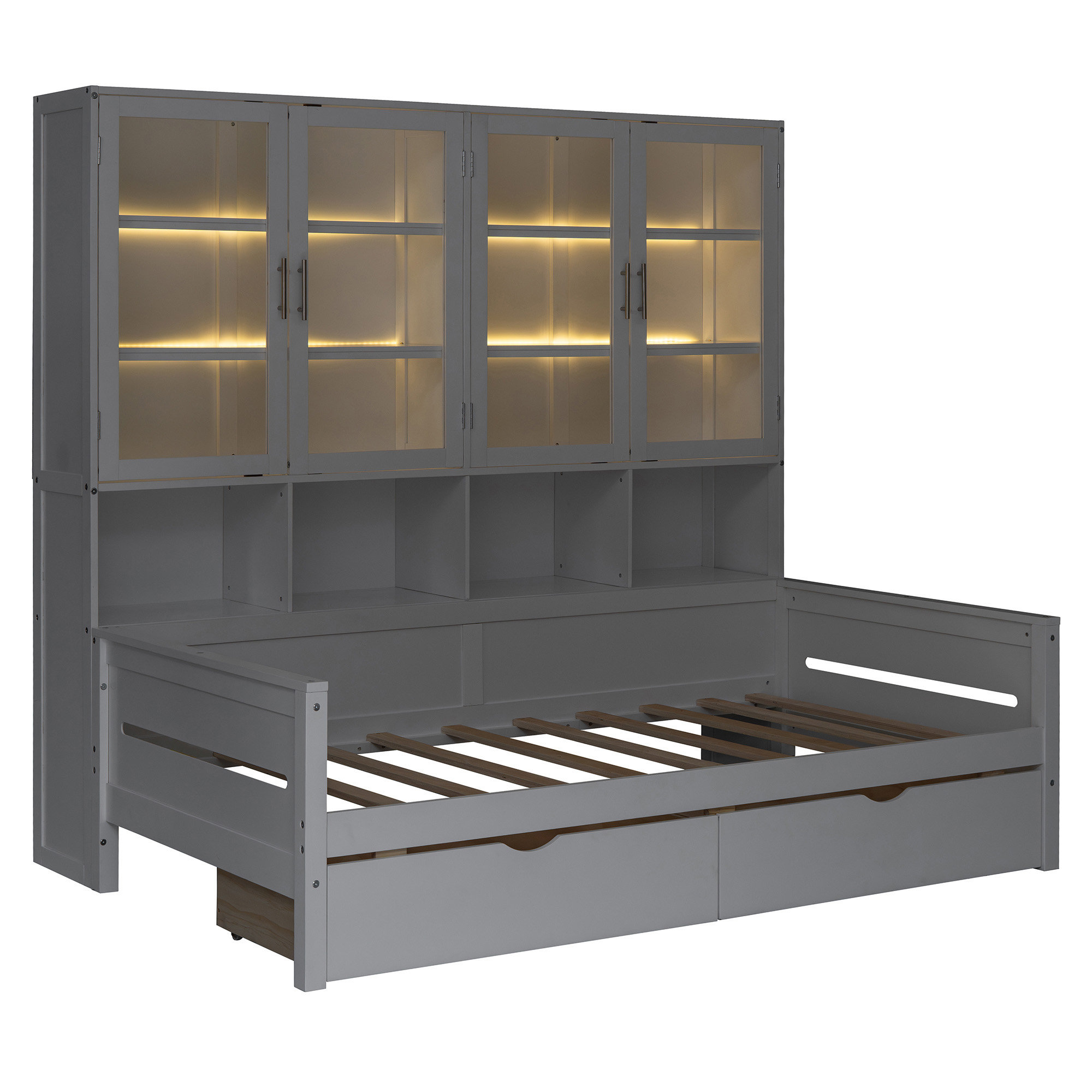 Red Barrel Studio Twin Size Wooden Daybed With Glass-Door Storage ...