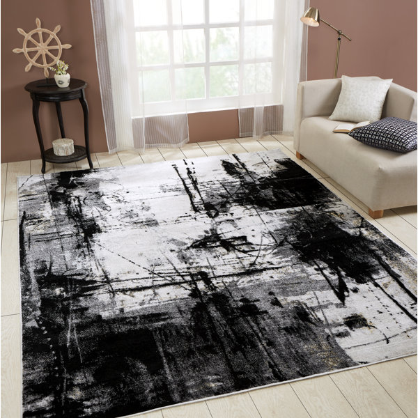 Williston Forge Stourbridge Abstract Black/White/Gray Area Rug ...