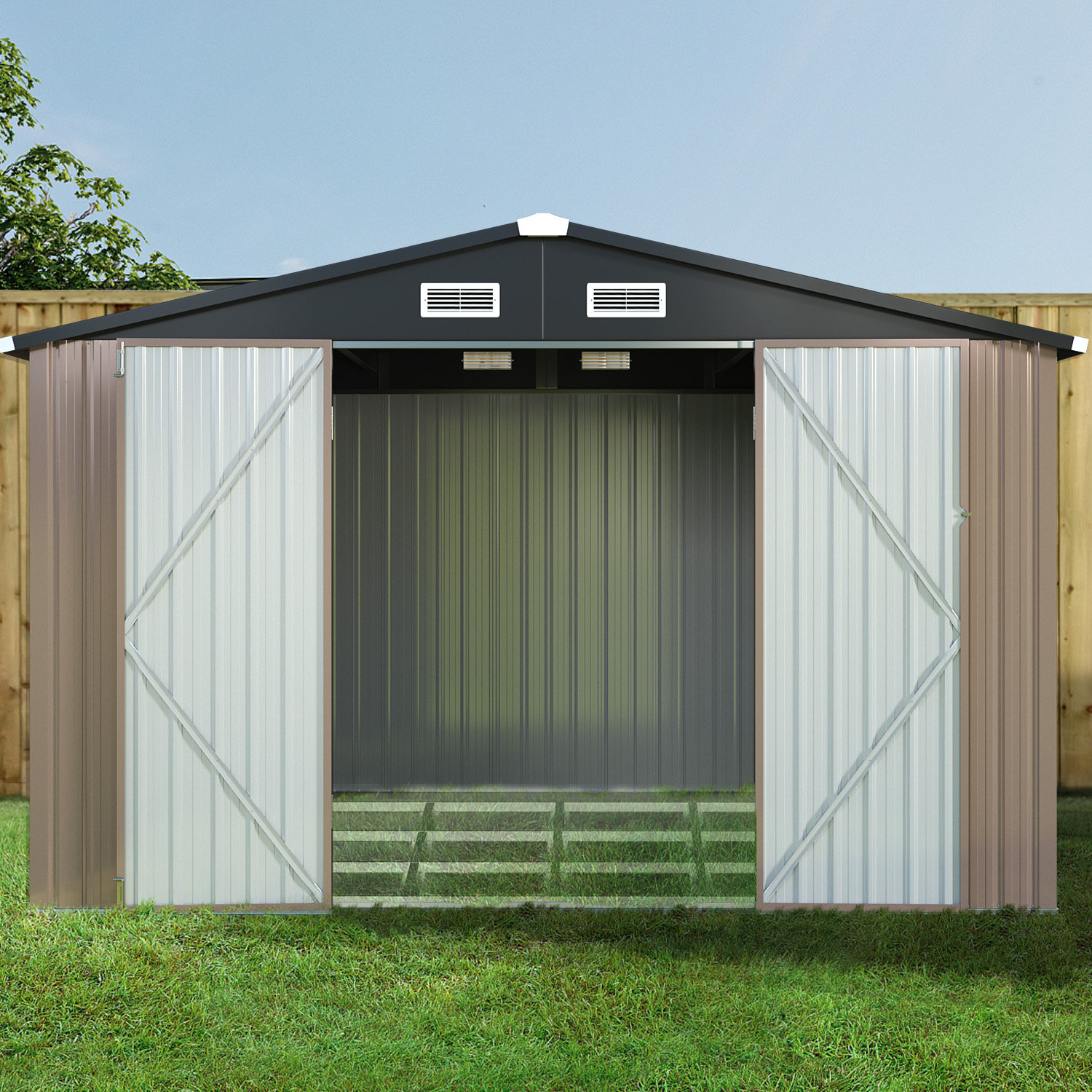 JolyDale 10 ft. W x 8 ft. D Metal Lean-to Storage Shed with Metal Base ...