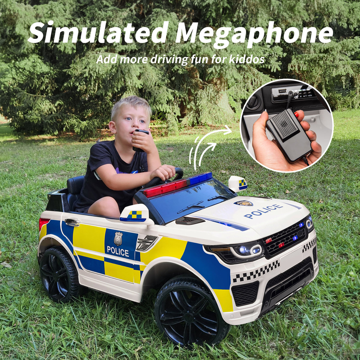 Outfunny Electric Police Car for Kids, 24 Volt Kids Ride on Toys w ...