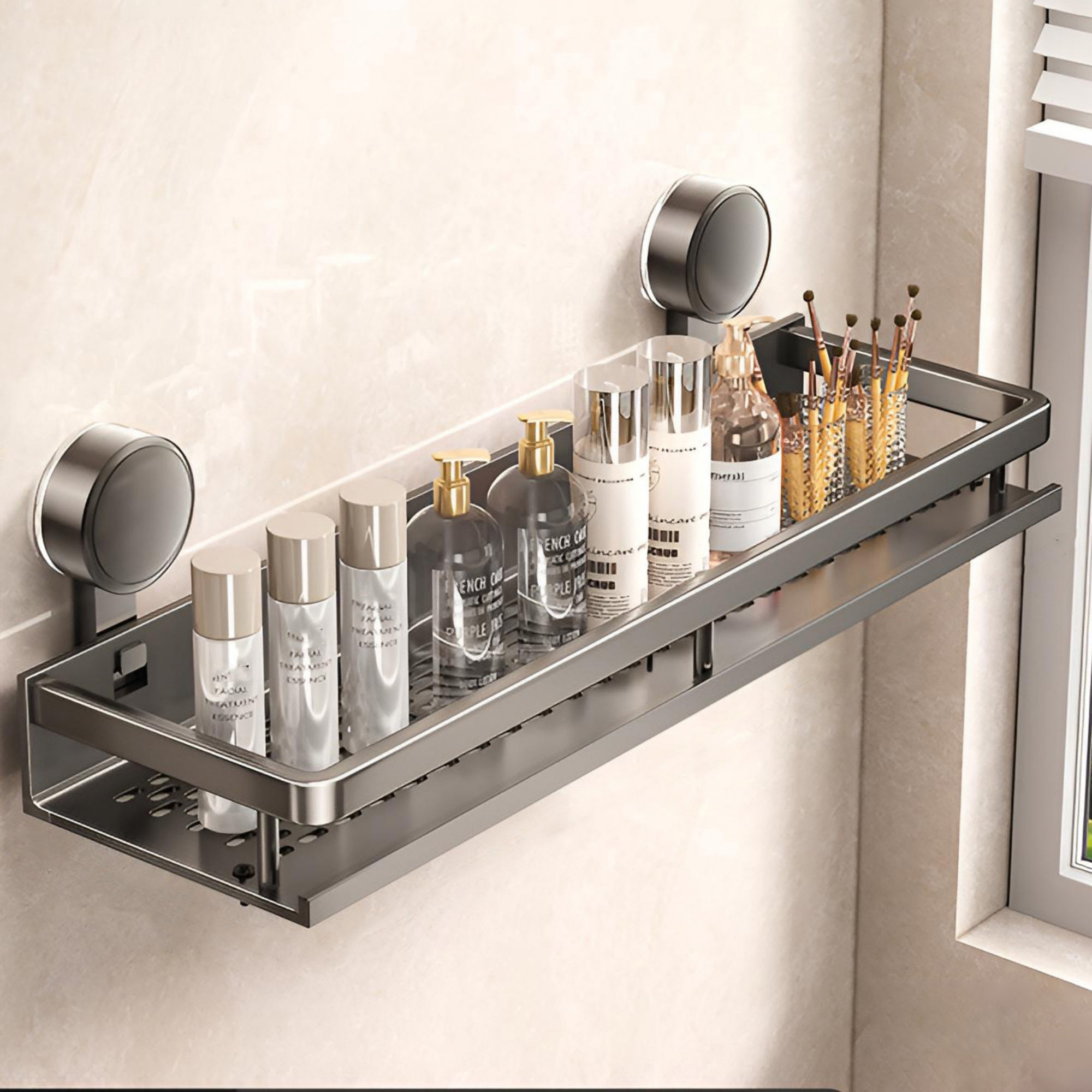 Rebrilliant Non Perforated Strong Suction Cup Bathroom Storage Rack ...