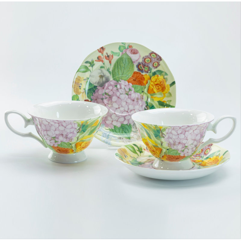 Grace's Tea Ware Hydrangea Floral Bone China Tea Set for 2 People | Wayfair