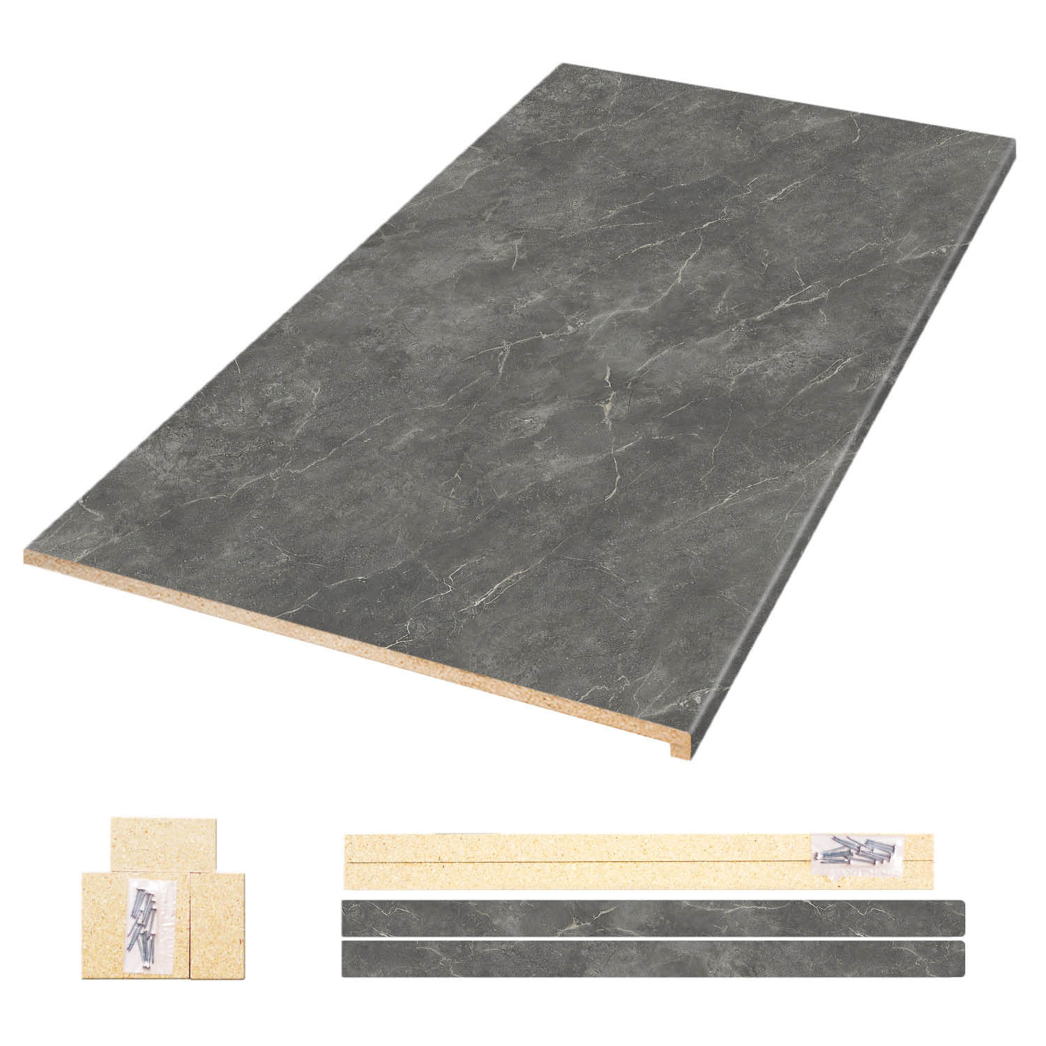 Wrought Studio 96 in. / 8' Fractured Marble Laminate Countertop Kit with Ora Eased Edge ...