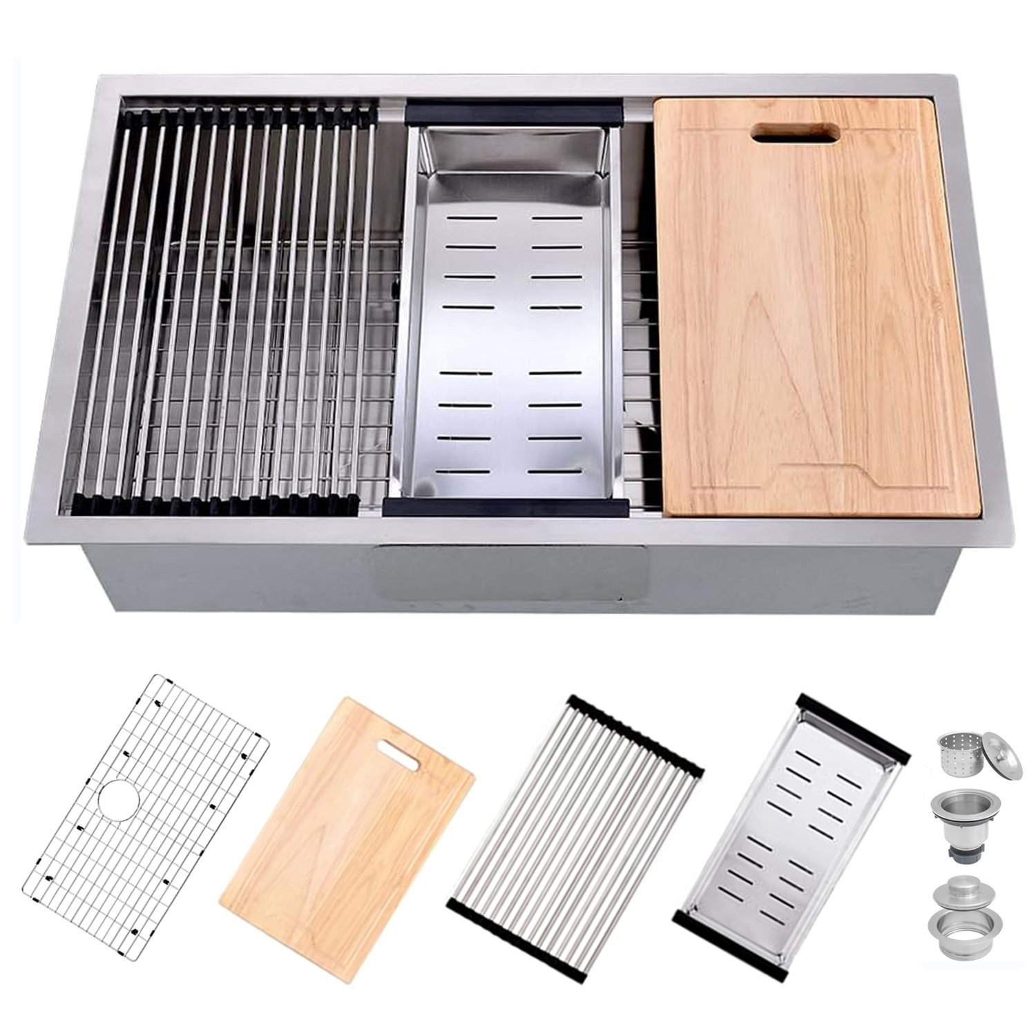 KDK HOME 32" Undermount Workstation Kitchen Drop In Single Bowl Sink ...