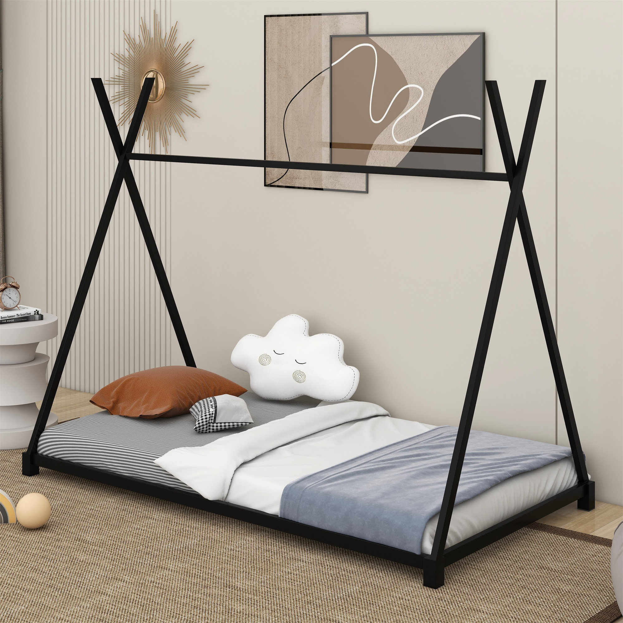 Harper Orchard Cesca Twin Size Metal Platform Bed with Triangle ...