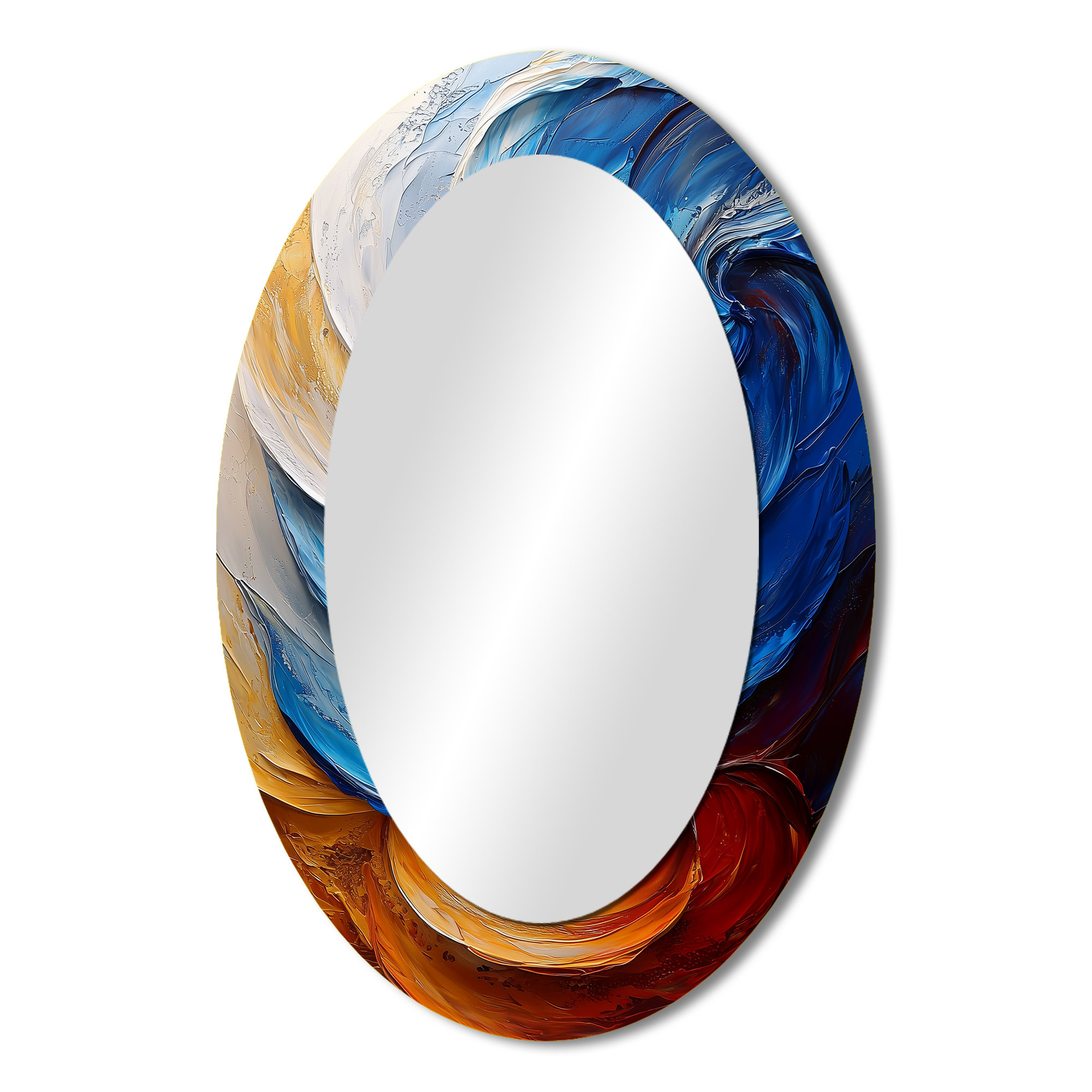 Mercer41 Modern Abstracy Waves Golden Harmony I - Blue Modern Oval Wall ...