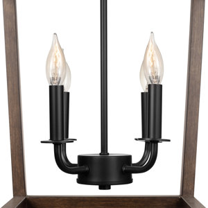 Gracie Oaks Archita 4-Light Matte Black Pendant With Faux Wood Accent ...