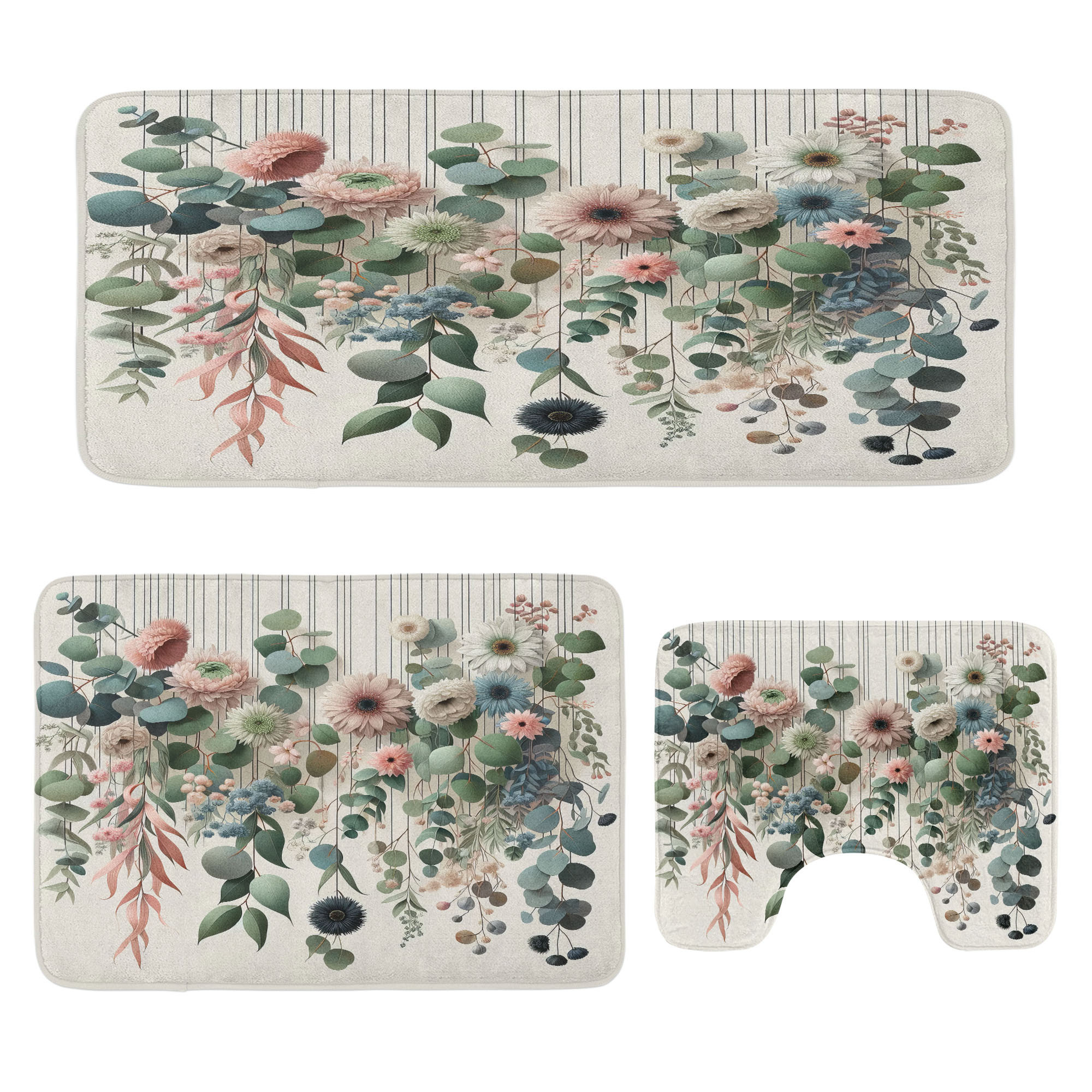 East Urban Home Flower Bathroom Rug Set 3 Pieces U-Shape & Rectangle ...