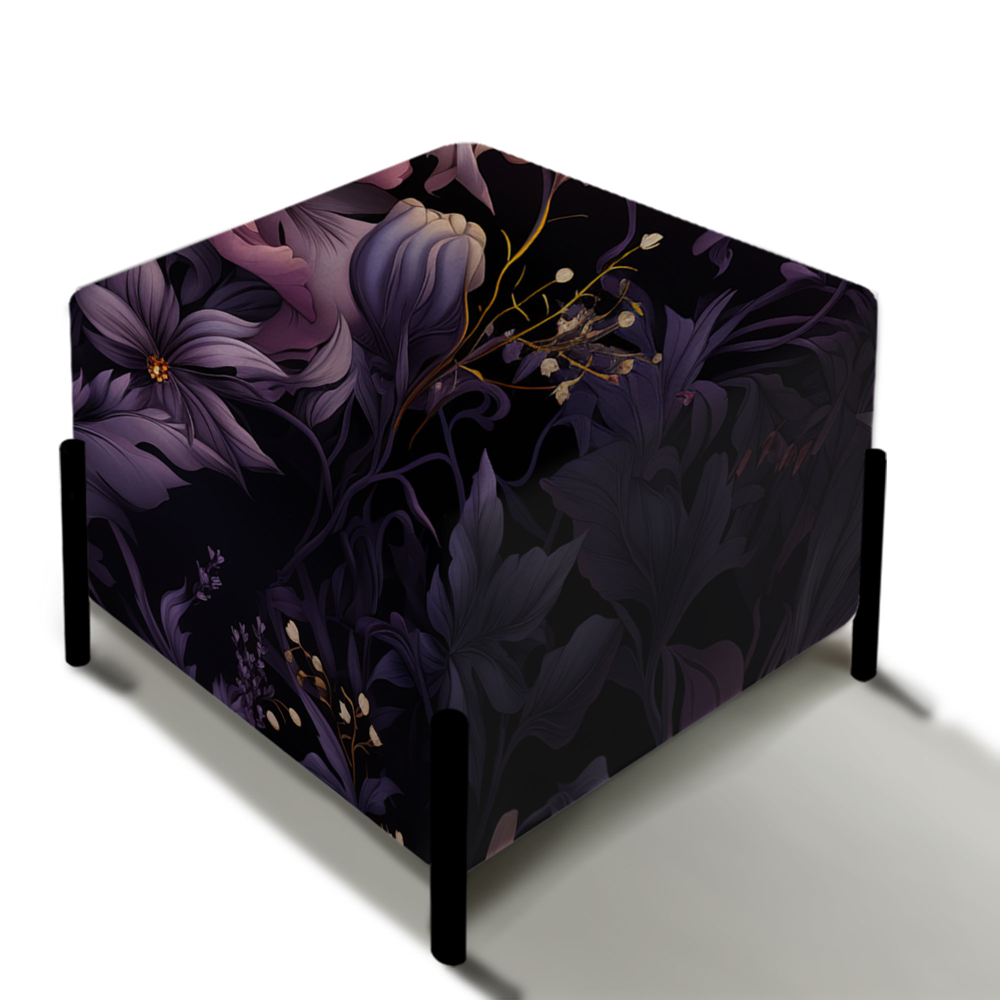 Design Art Enchanted Dusk Moody Patterns - Floral Square Ottoman | Wayfair