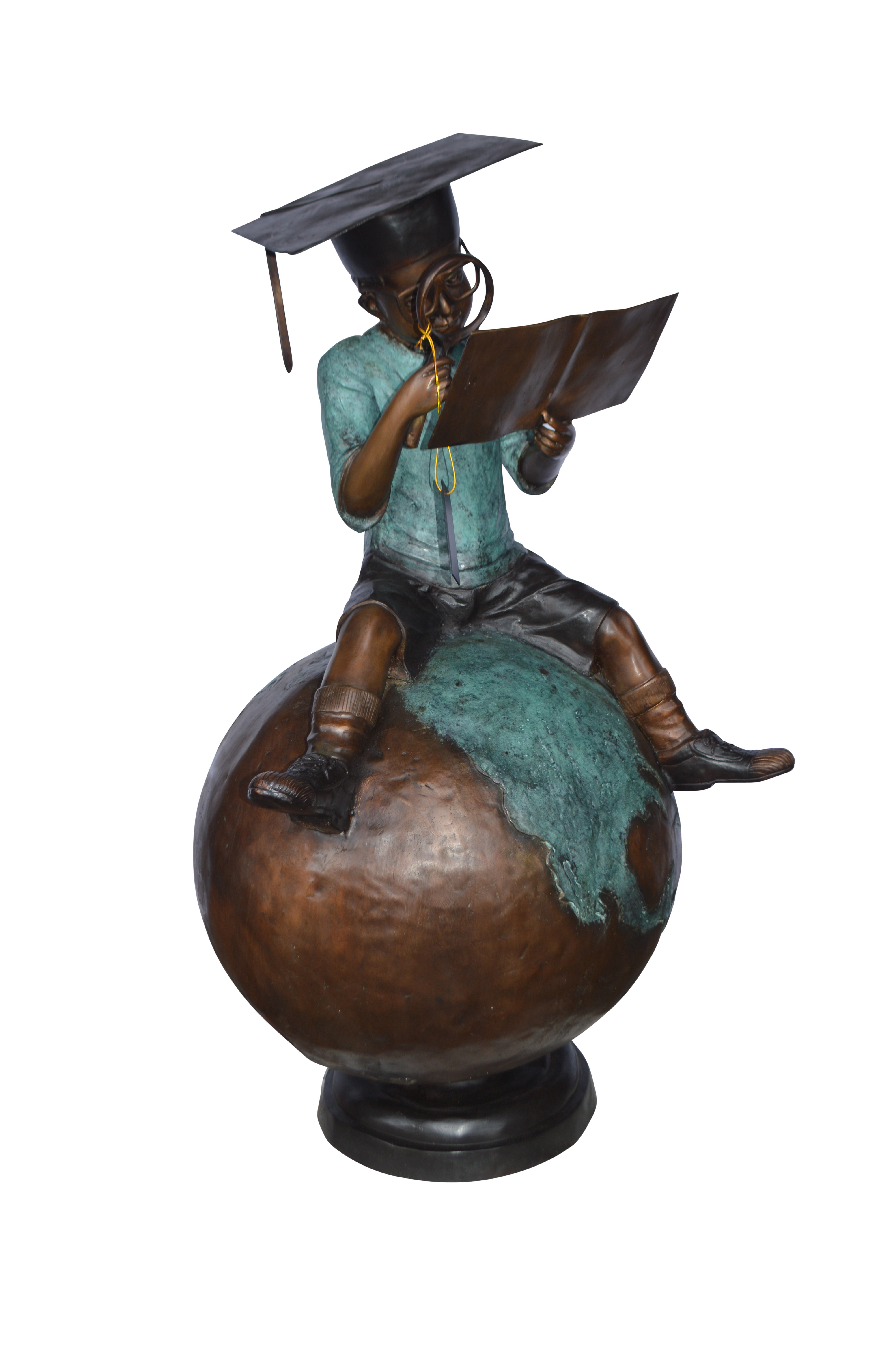 NIFAO Student learning on top of world bronze statue - Size: 28"L x 24 ...