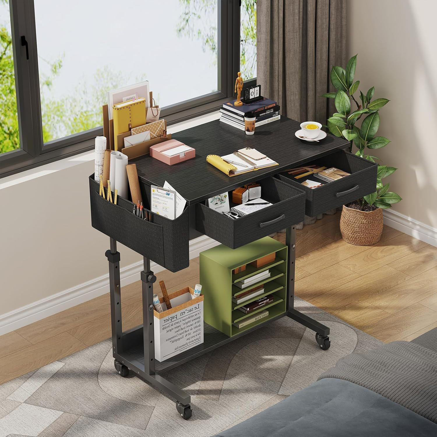 Latitude Run® Small Portable Standing Rolling Desk - 32 Inch Adjustable ...