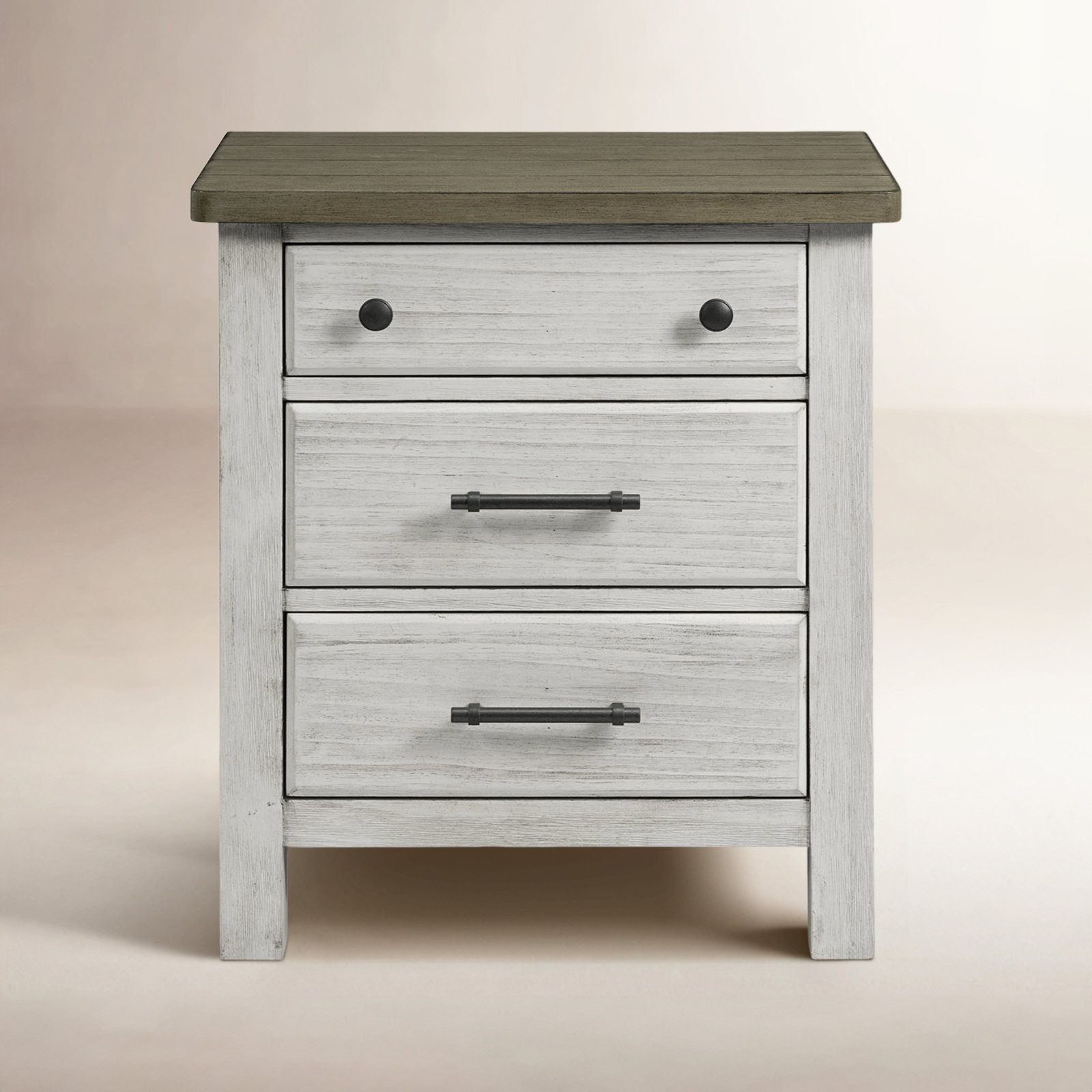 Birch Lane™ Arnell 3 - Drawer Nightstand in White/Brown | Birch Lane