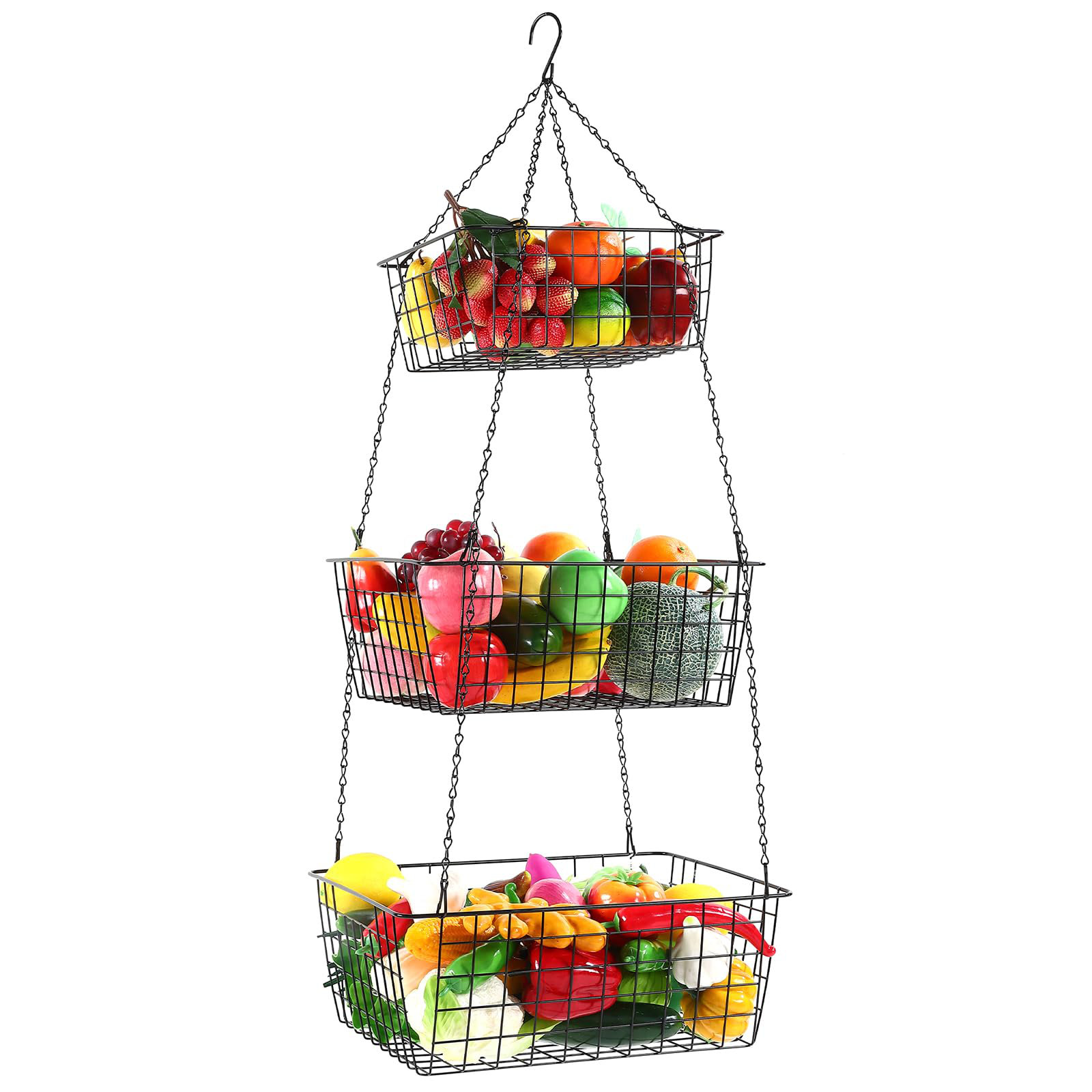 Ebern Designs 35.4-Inch Square Three-Tier Hanging Fruit Basket With ...