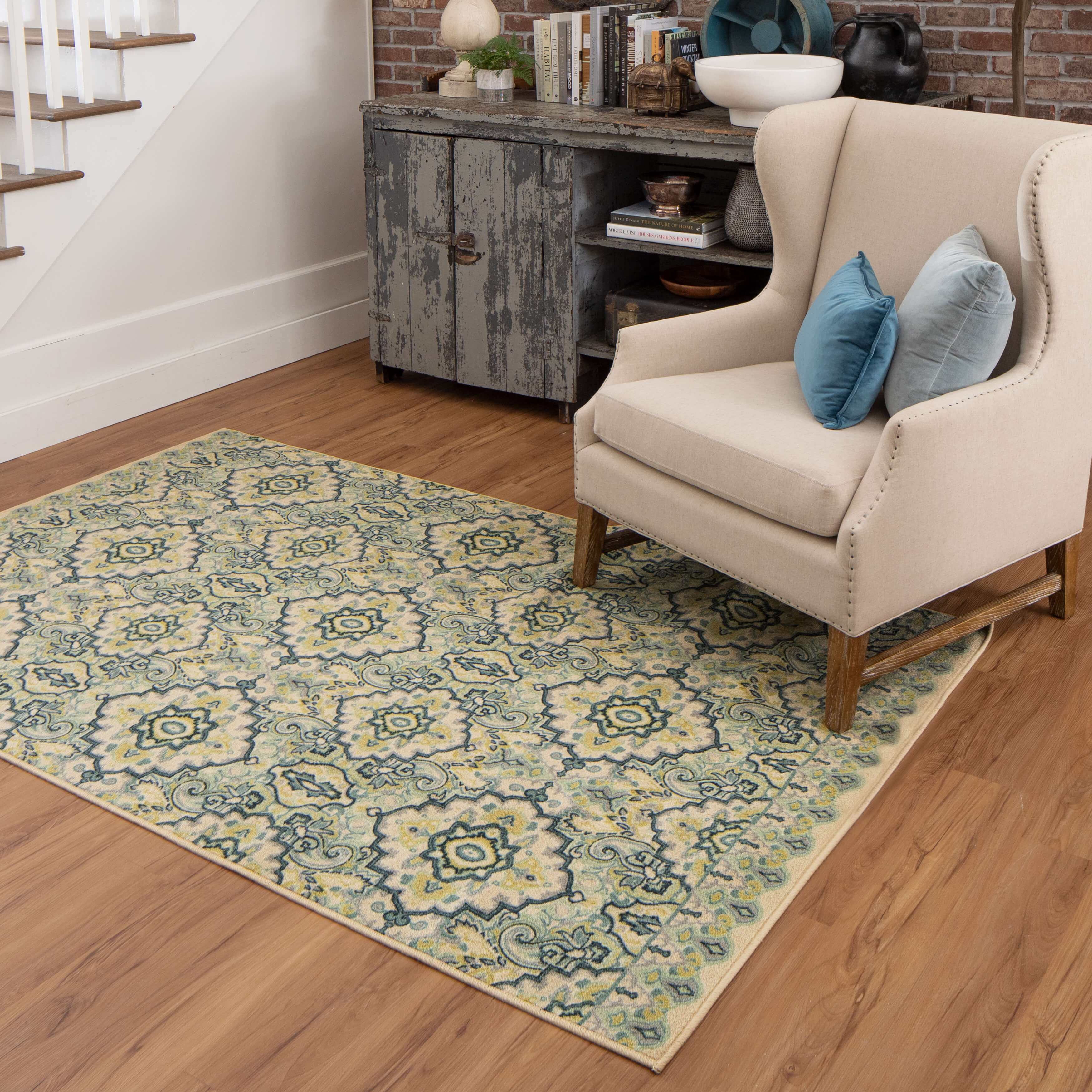 Charlton Home® Montville Santa Ana Damask Blue Area Rug & Reviews | Wayfair