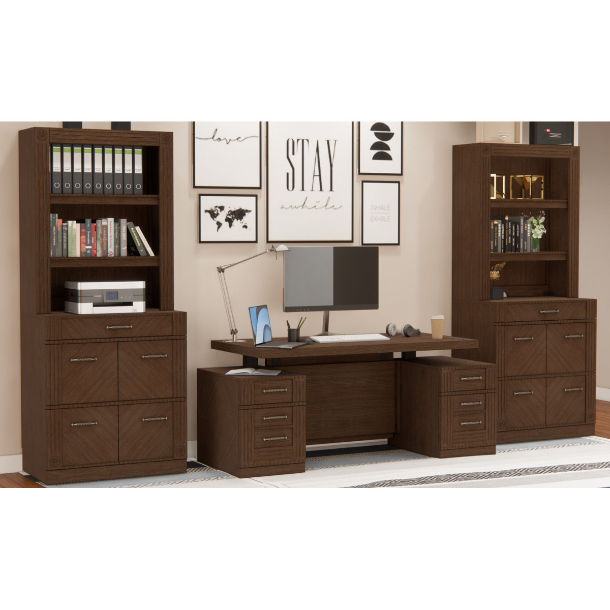 Hokku Designs Junus Sit-Stand Storage Desk with Two File Drawer ...