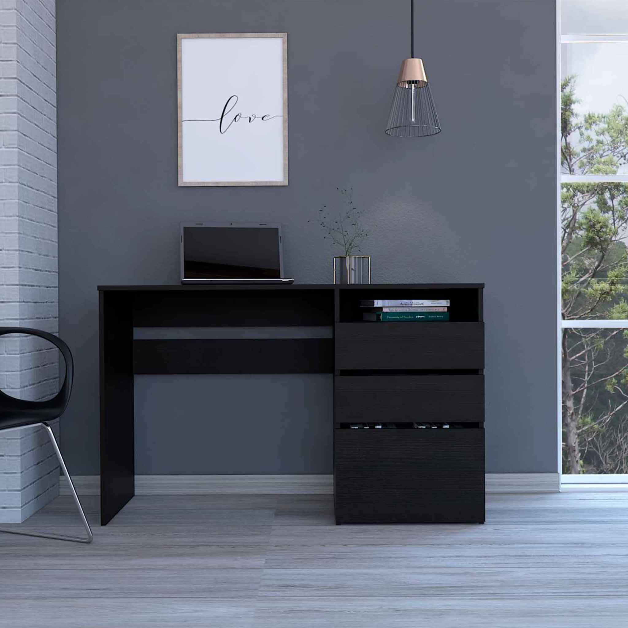 ZeaZu Echo Gray Oak Computer Desk With Three Drawers | Wayfair