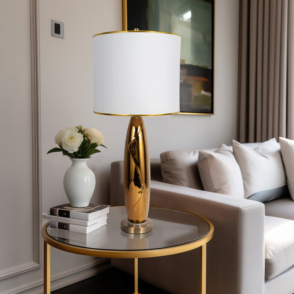 Mercer41 Modern Glam Ceramic, Slim Table Lamp, Gold Finish - 15" x 15 ...